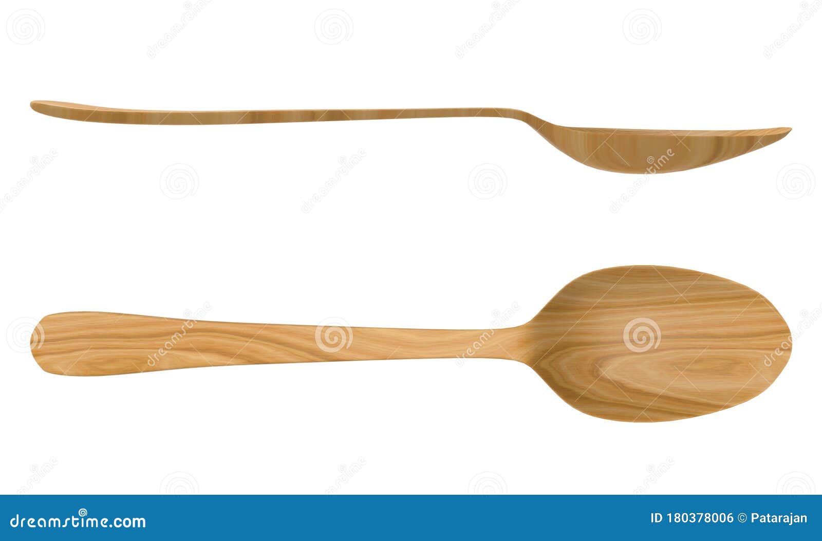 3d Rendering. Top and Side View Set of Wood Spoon with Clipping Path ...