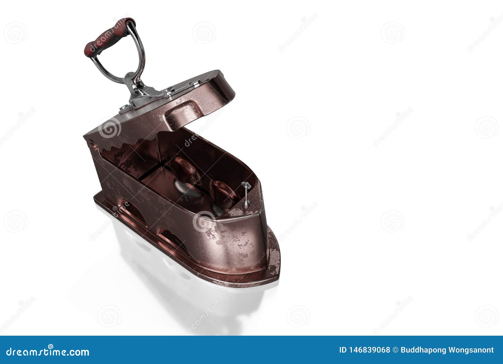 3d Rendering Top View of the Antique Rusty Coal Iron with Wooden Handle ...