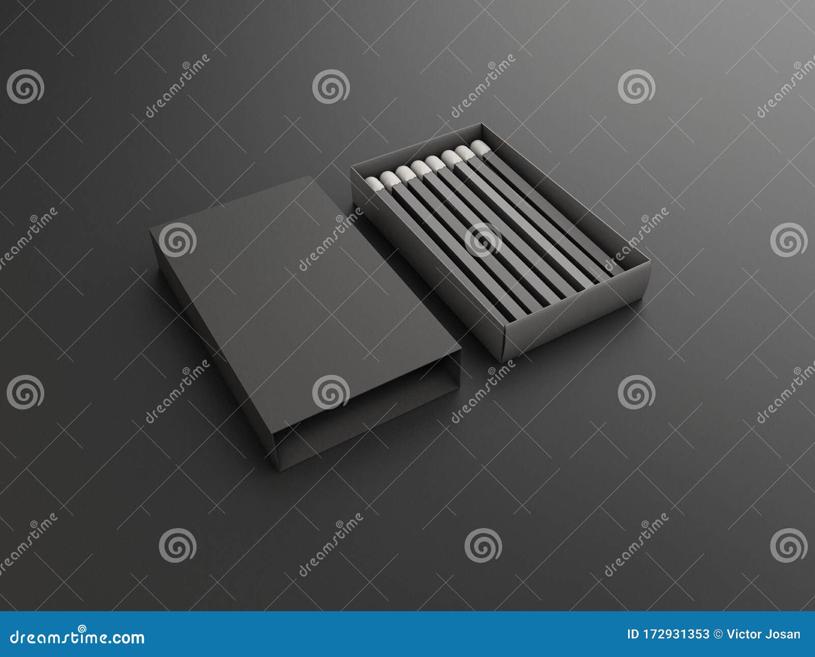3d Rendering of Top View Matchbox on Dark Background Stock Illustration ...