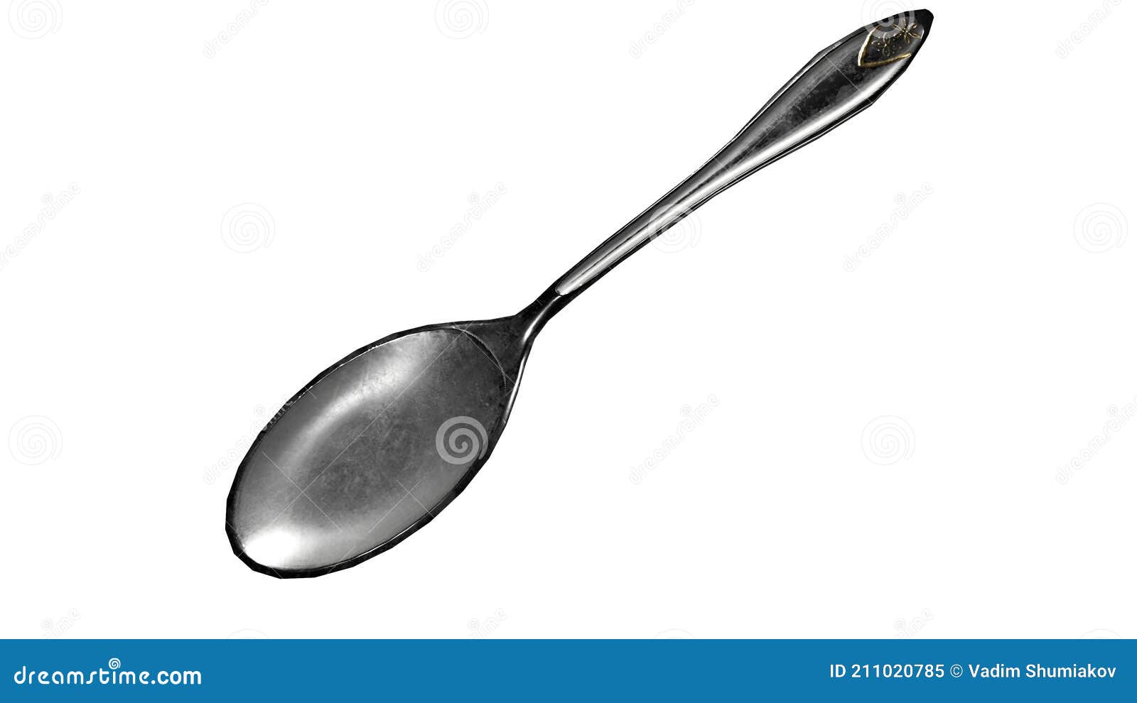 3d Rendering. Top View of Metal Spoon with Clipping Path Isolated on ...