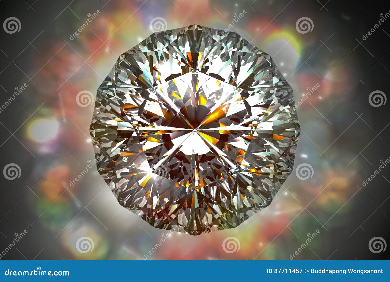 3d Rendering Top View of Sparkle Reflection Diamond on a Bokeh L Stock ...