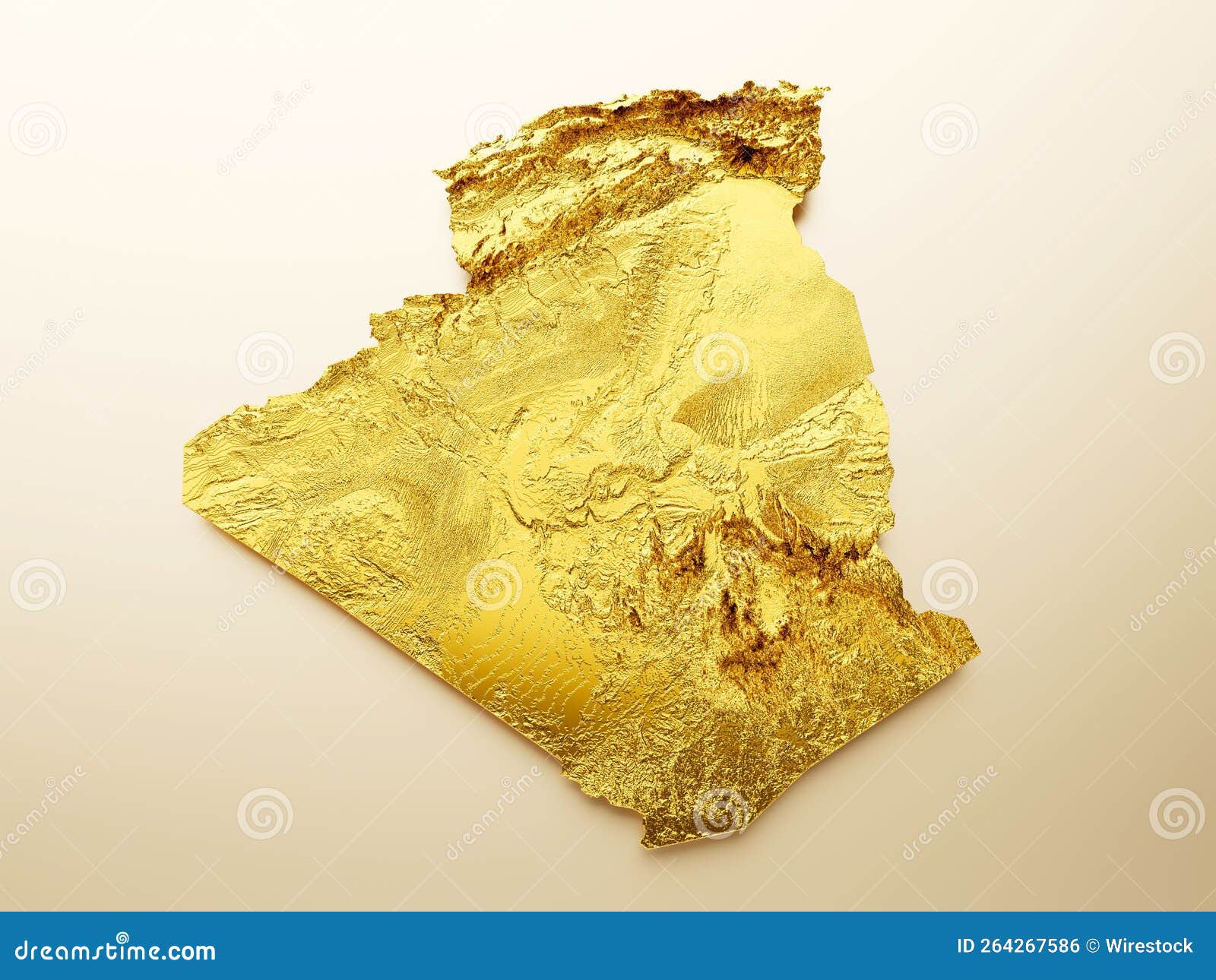 3D Rendering of a Topography Map of Algeria Isolated on a Golden ...