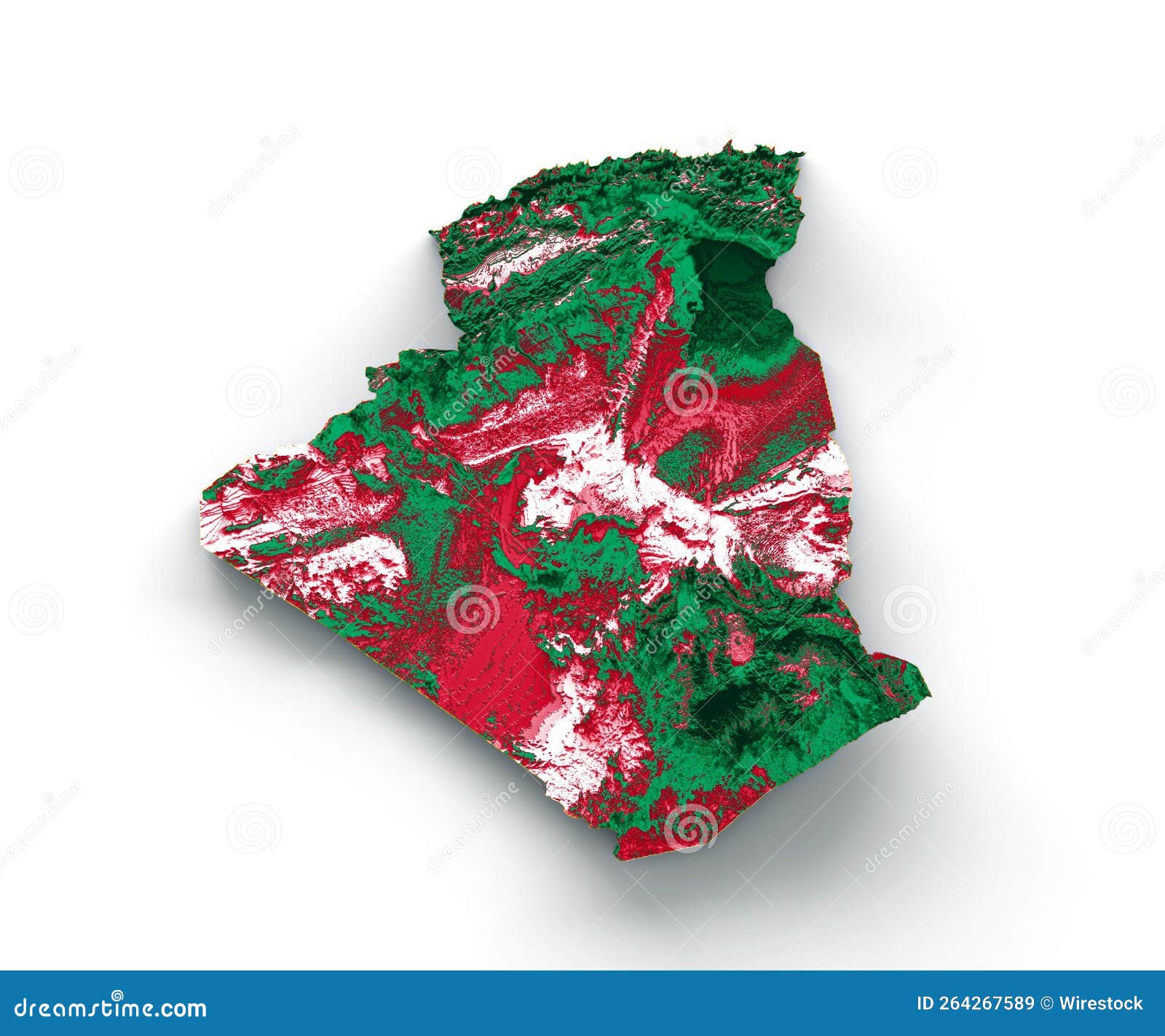 3D Rendering of a Topography Map of Algeria Isolated on a White ...