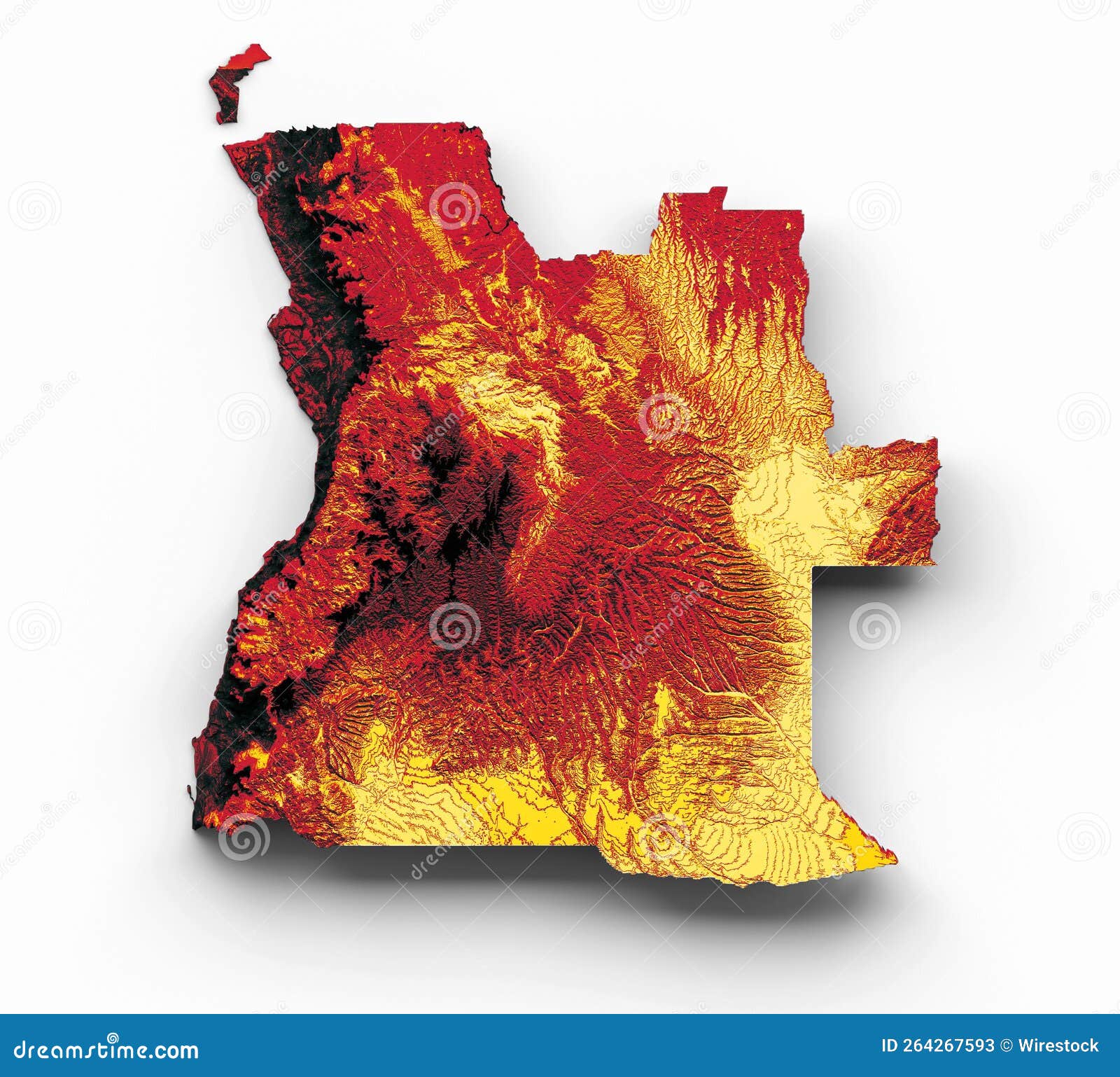 3D Rendering of a Topography Map of Angola Isolated on a White ...