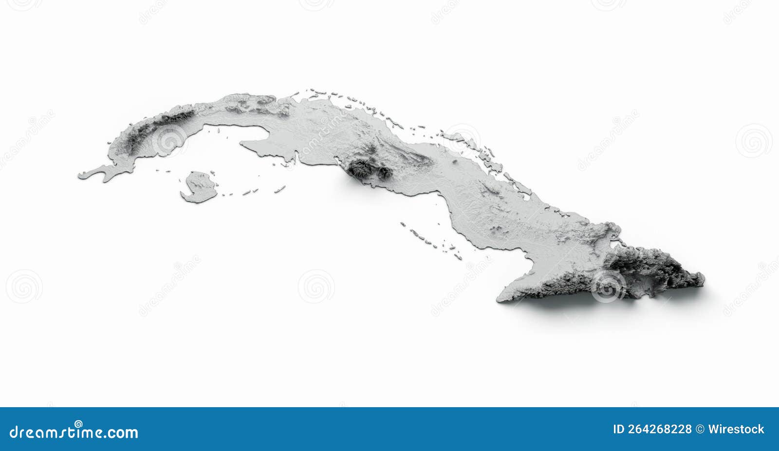 3D Rendering of a Topography Map of Cuba Isolated on a White Background ...