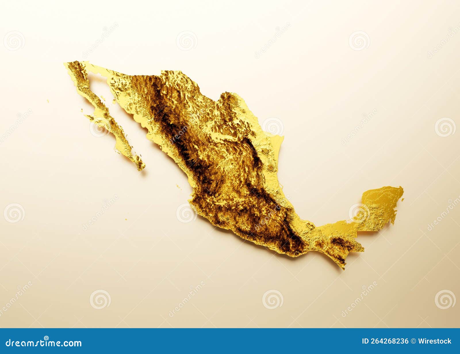 3D Rendering of a Topography Map of Mexico Isolated on a Golden ...