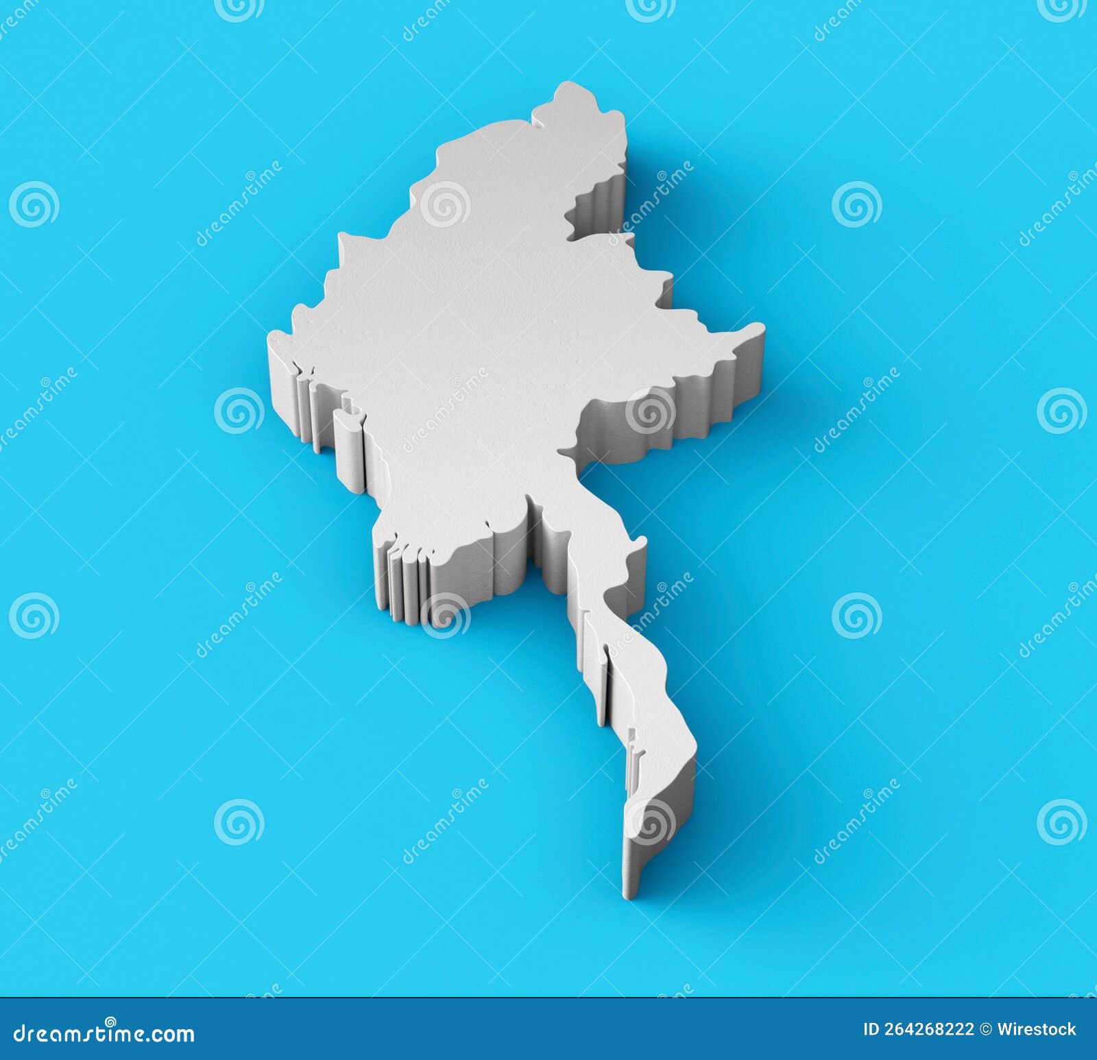 3D Rendering of a Topography Map of Myanmar Isolated on a Blue Gradient ...