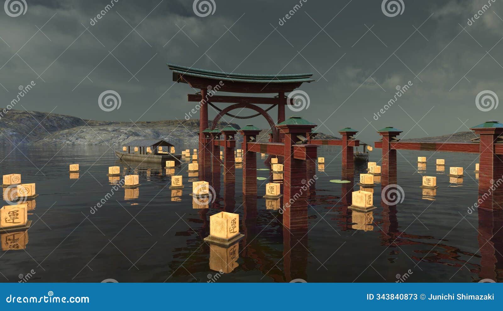 3D Rendering of the Torii Gate Floating on the Sea Stock Illustration ...