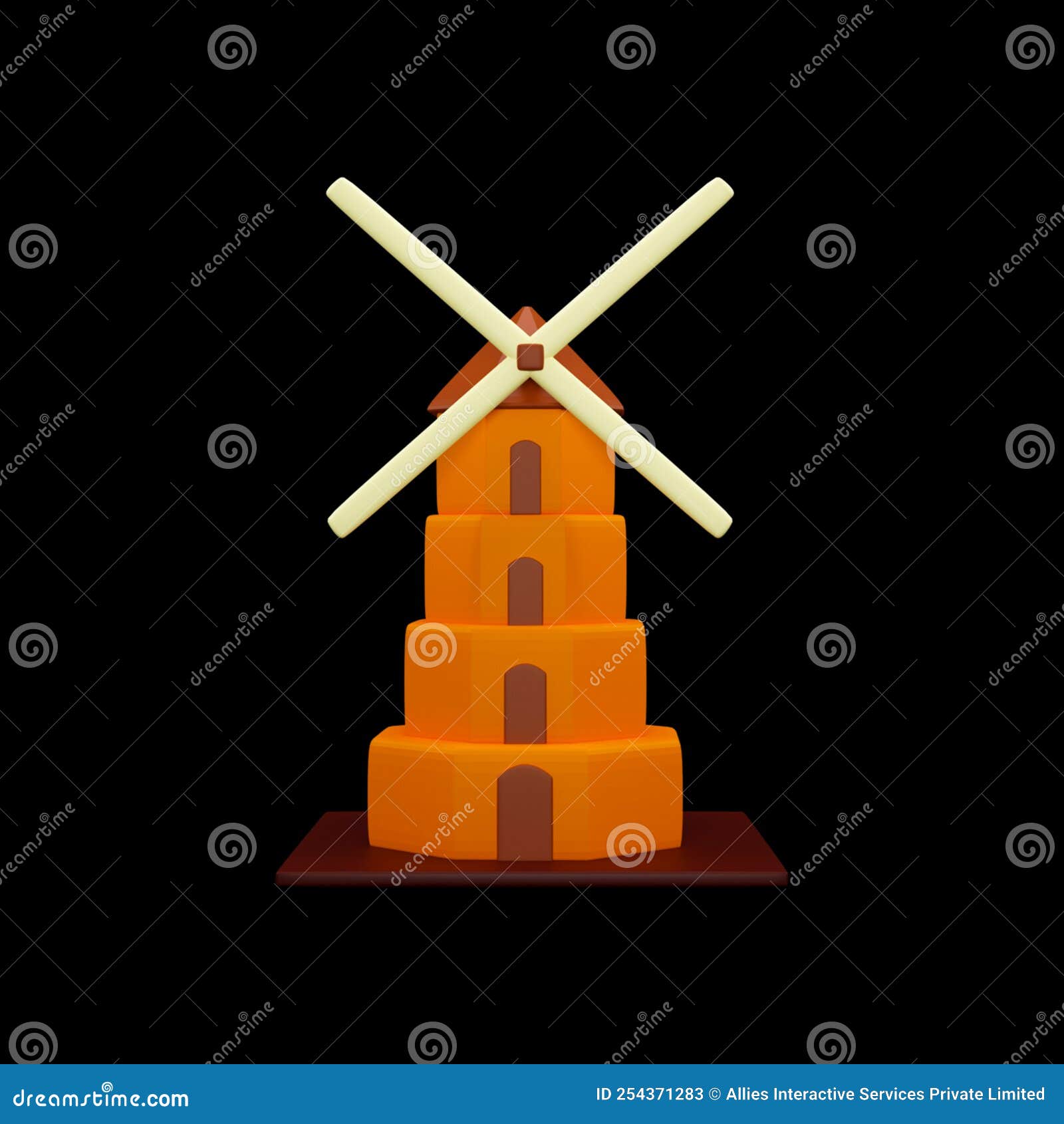 3D Rendering of Tower Mill Element on Black Stock Illustration ...