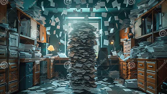 3D Rendering of a Towering File Cabinet Overflowing with Documents ...