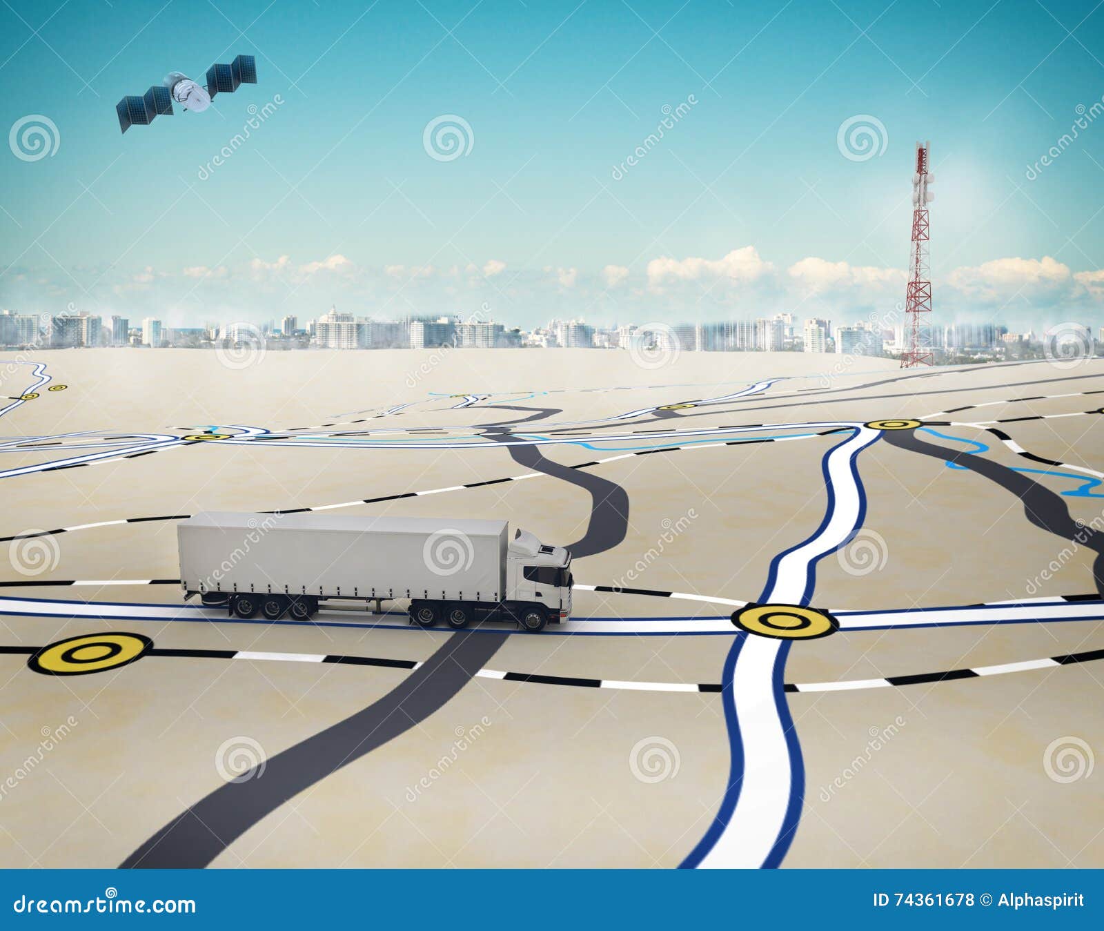 3D Rendering Tracking with GPS Stock Photo - Image of mapping, camion ...