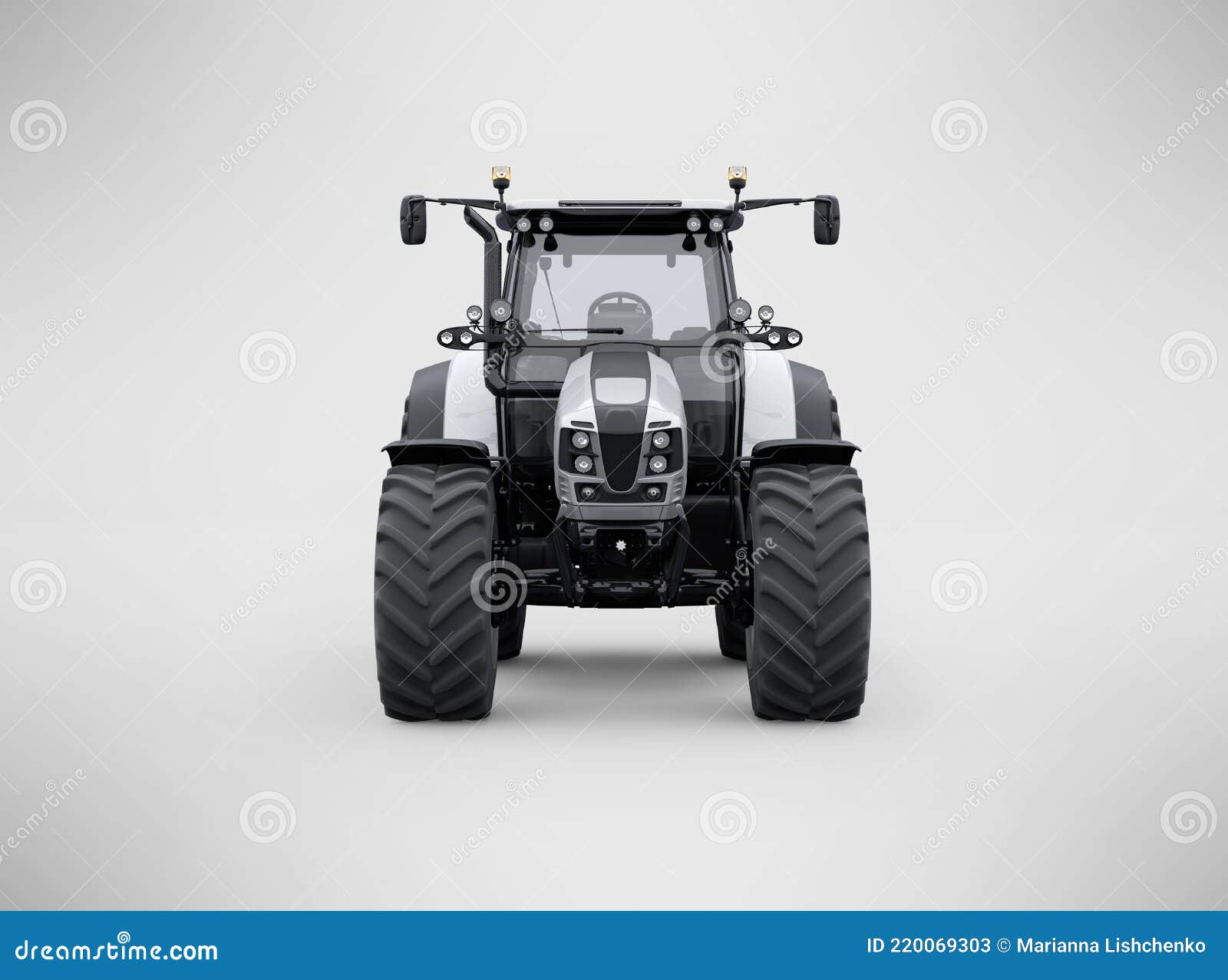3d Rendering Tractor Front View Isolated on Gray Background with Shadow ...
