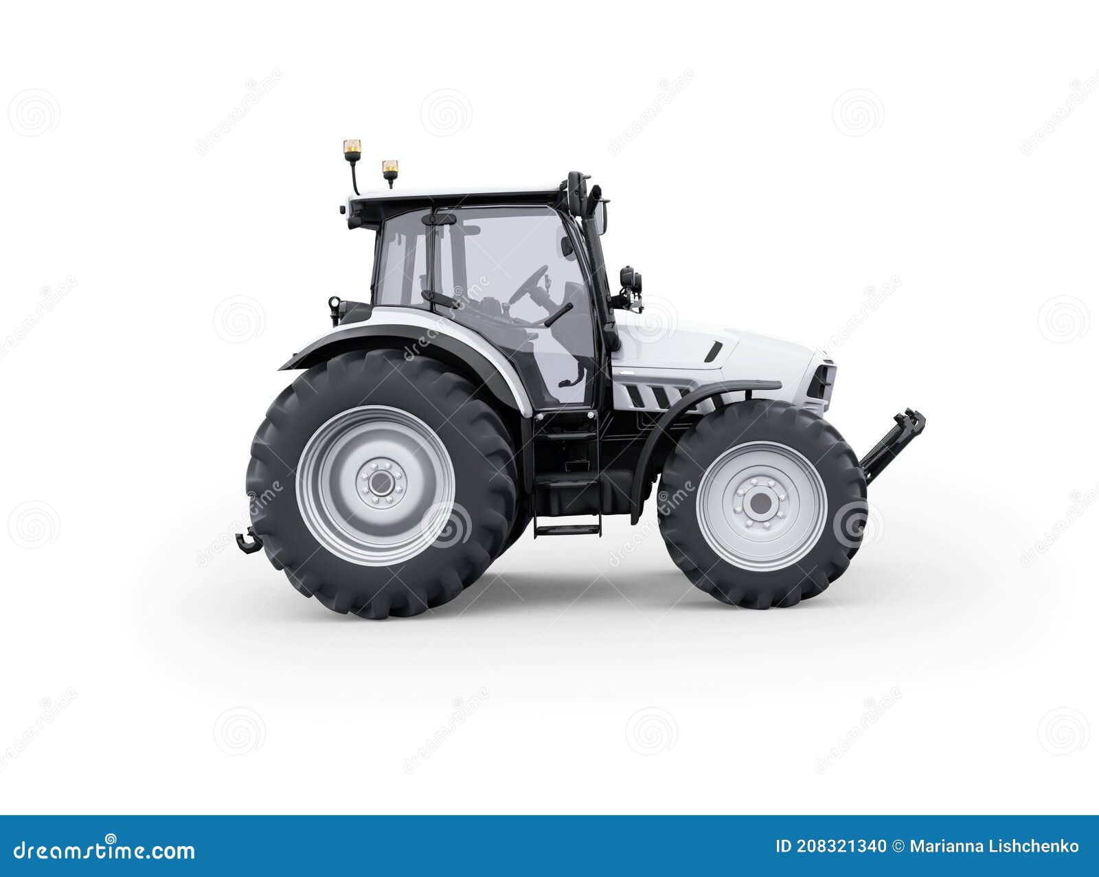 3d Rendering Tractor Side View Isolated on White Background with Shadow ...