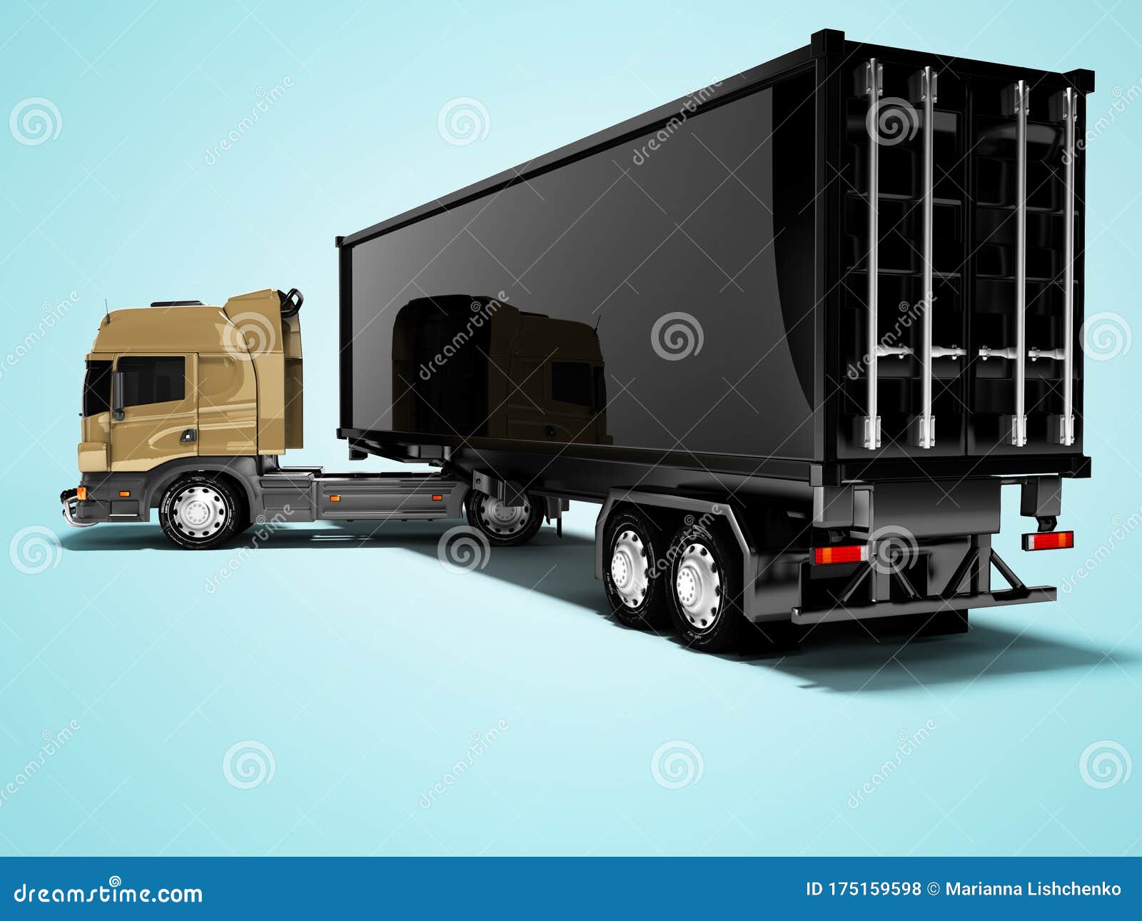 3D Rendering of Tractor Unit with Black Trailer Rear View on Blue ...