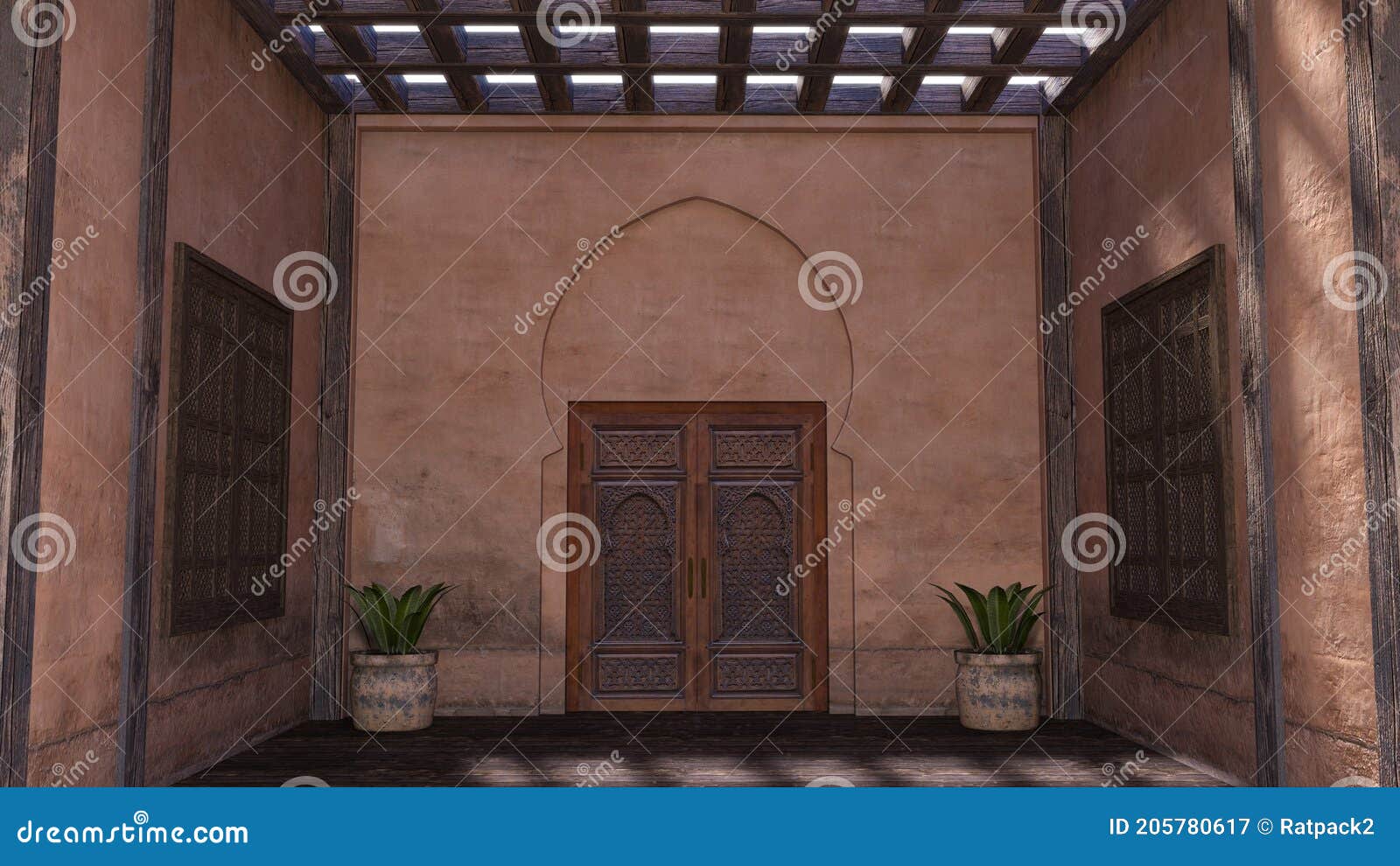 3D Rendering of an Traditional Arabic Home Facade with a Front Door in ...