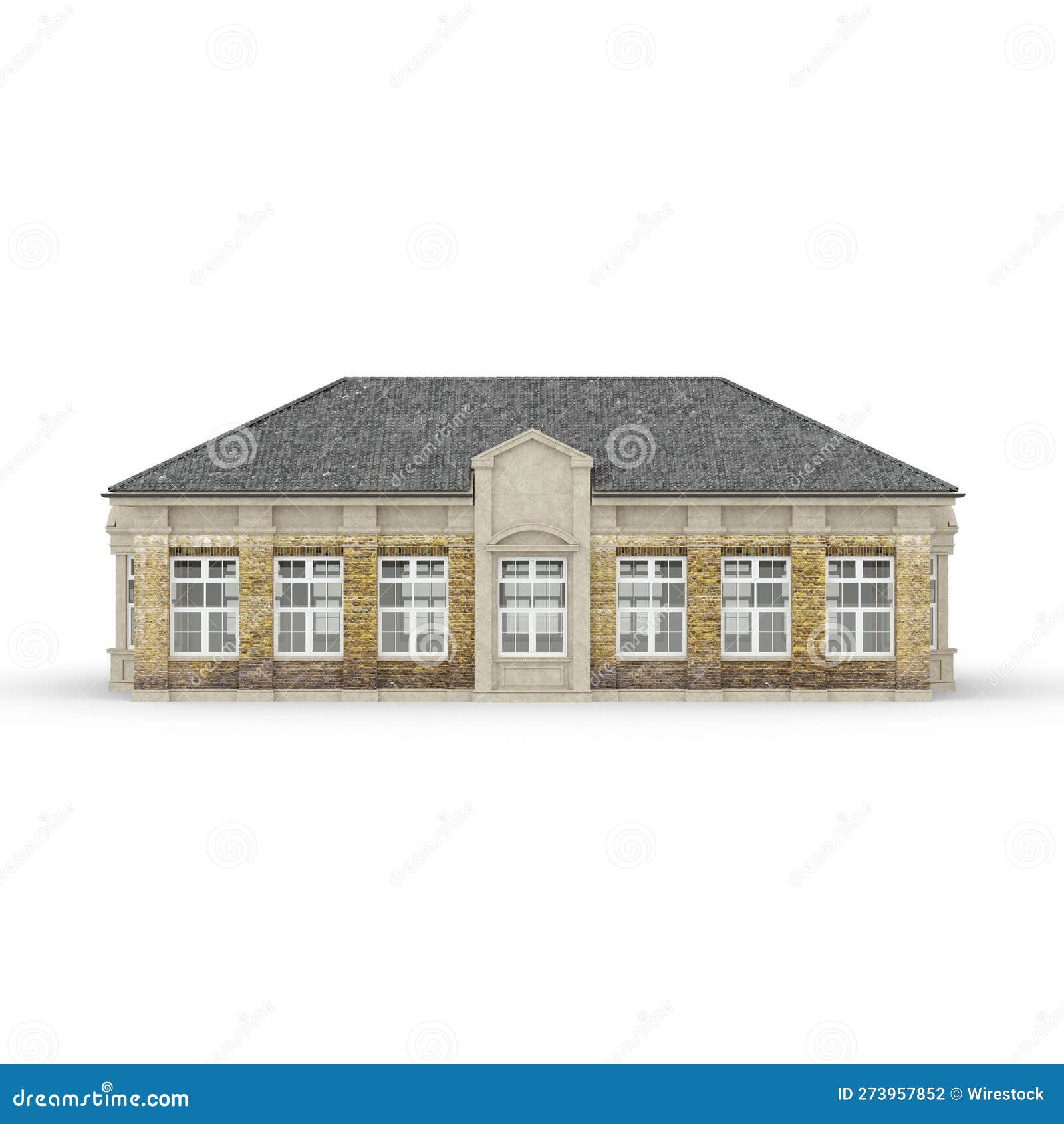 3D Rendering of a Traditional Building Featuring Multiple Windows and a ...