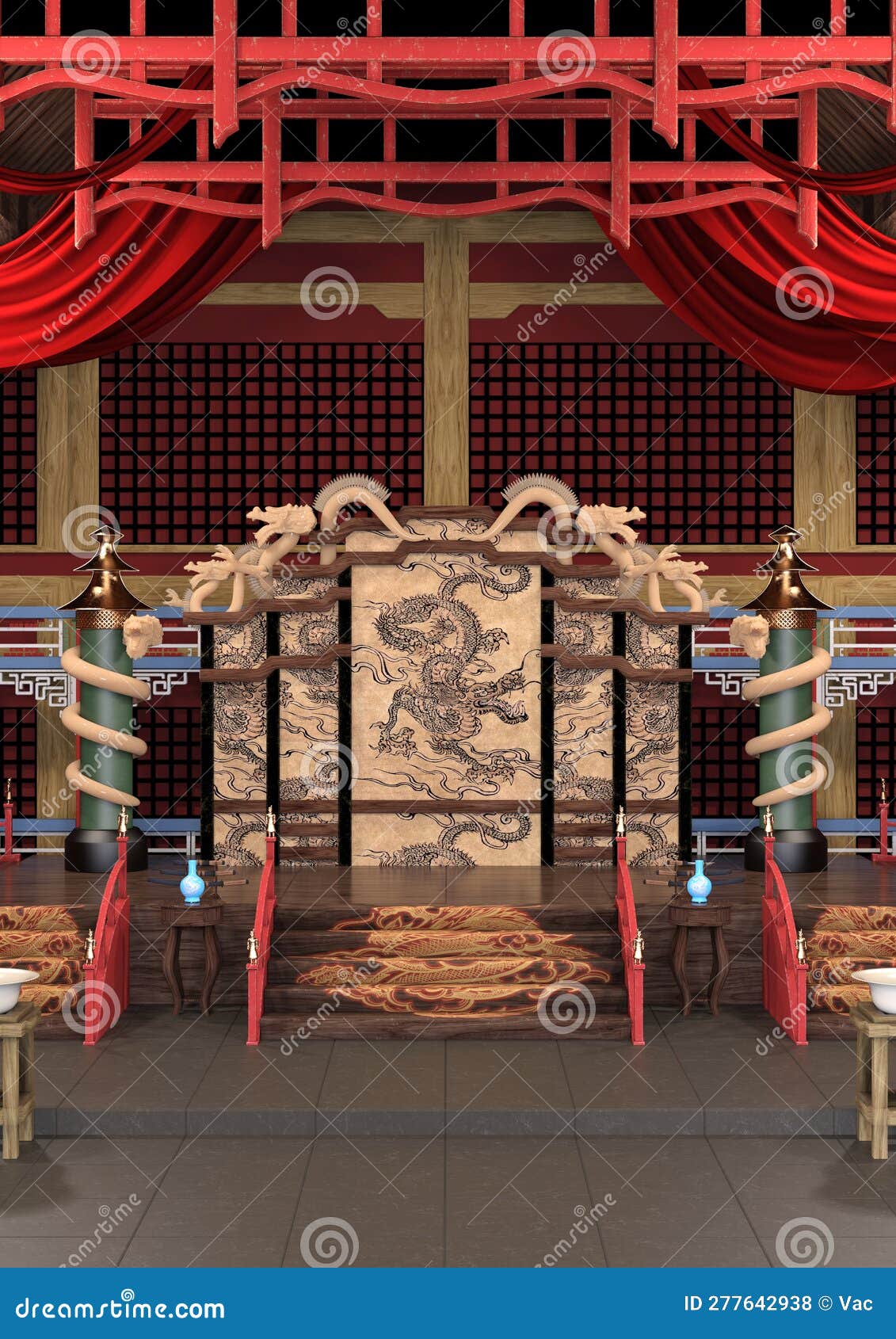 3D Rendering Traditional Chinese Hall Stock Illustration - Illustration ...