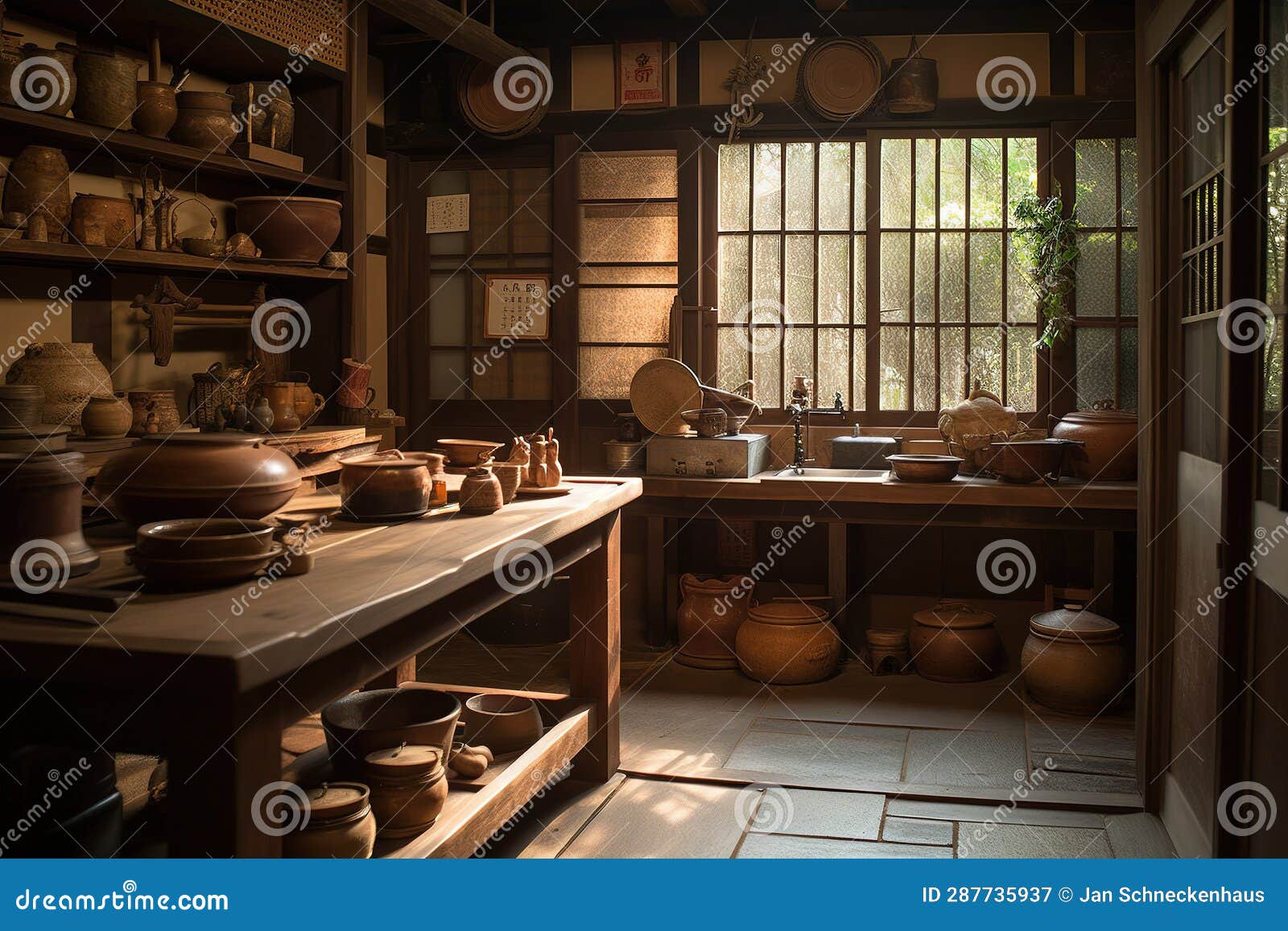 3d Rendering of Traditional Japanese Kitchen. Stock Illustration ...