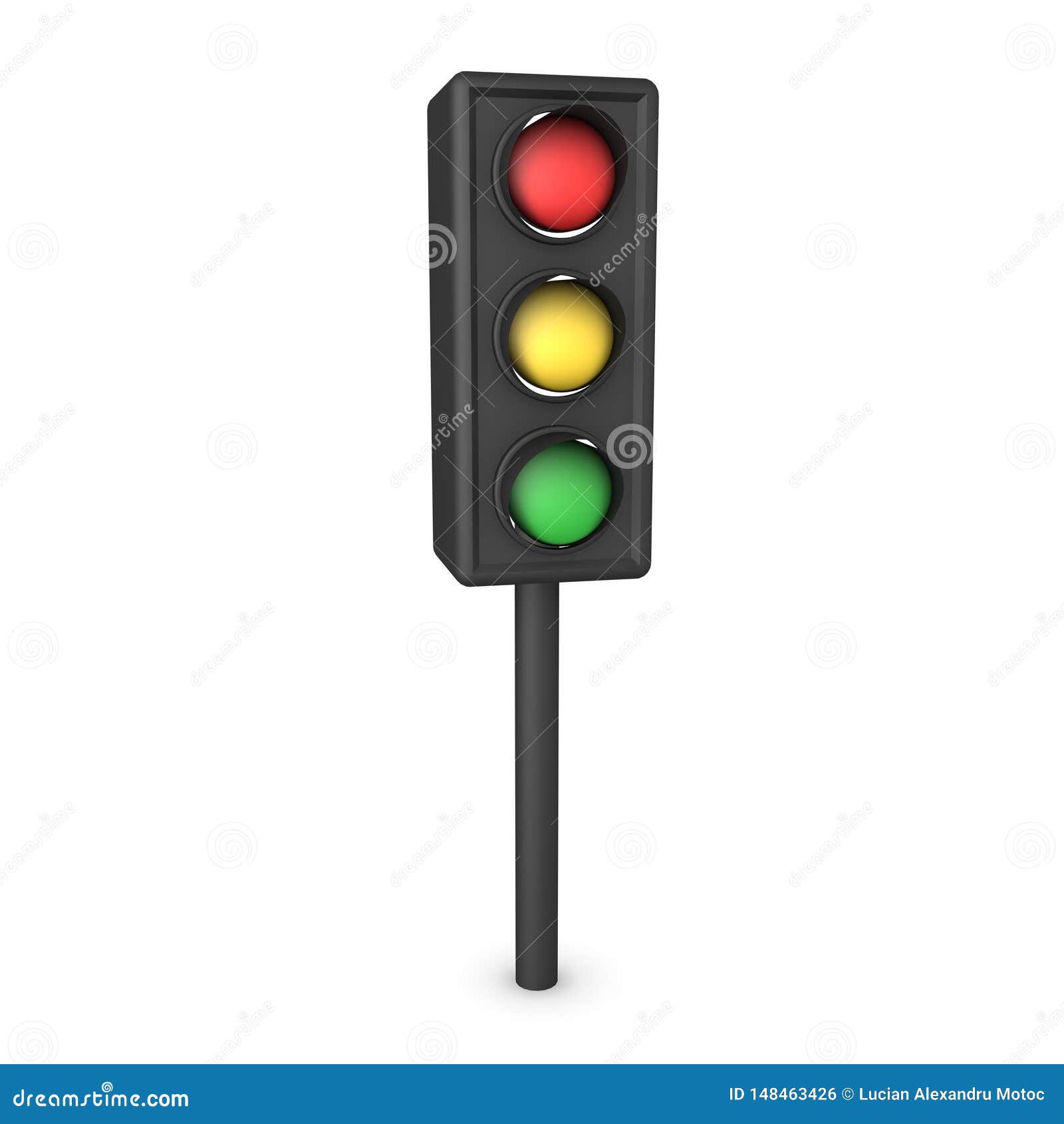 3D Rendering of Traffic Light on Post Stock Illustration - Illustration ...