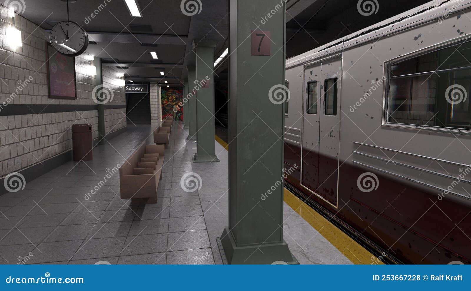 3D-illustration of an Empty and Abandoned Subway Station Stock Illustration - Illustration of ...