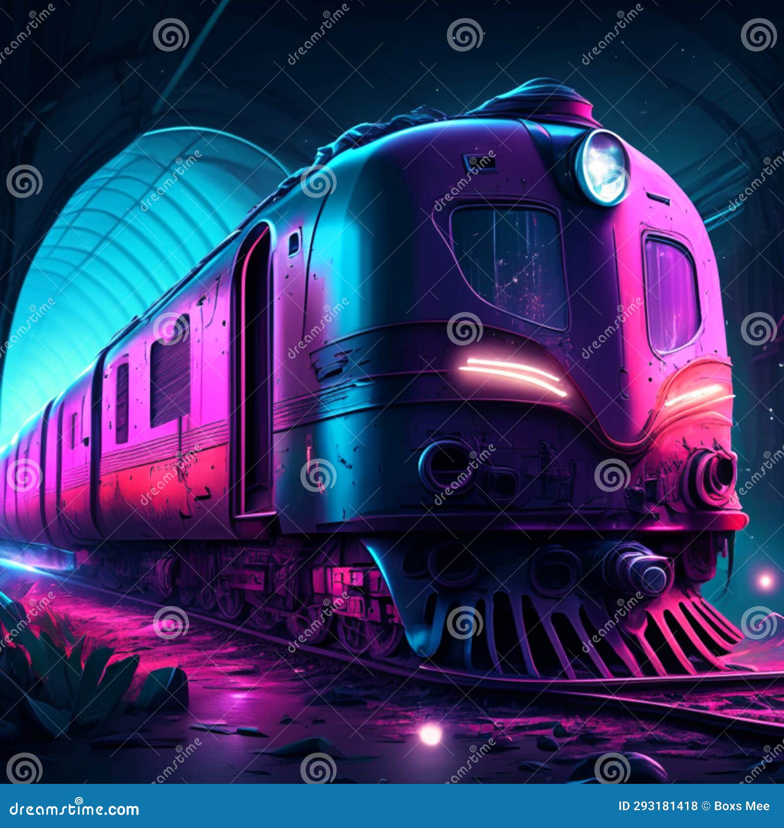 3D Rendering of a Train in an Underground Station with Neon Lights AI ...