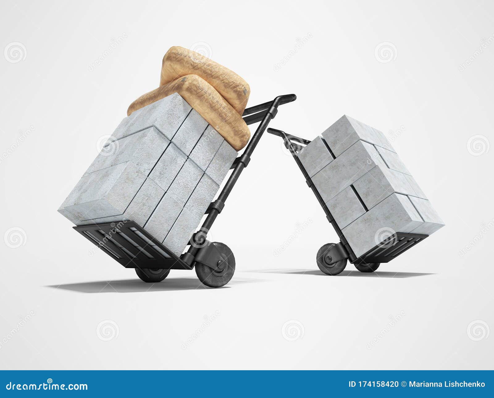 3D Rendering Transportation of Building Blocks and Bags on Two Wheeled ...