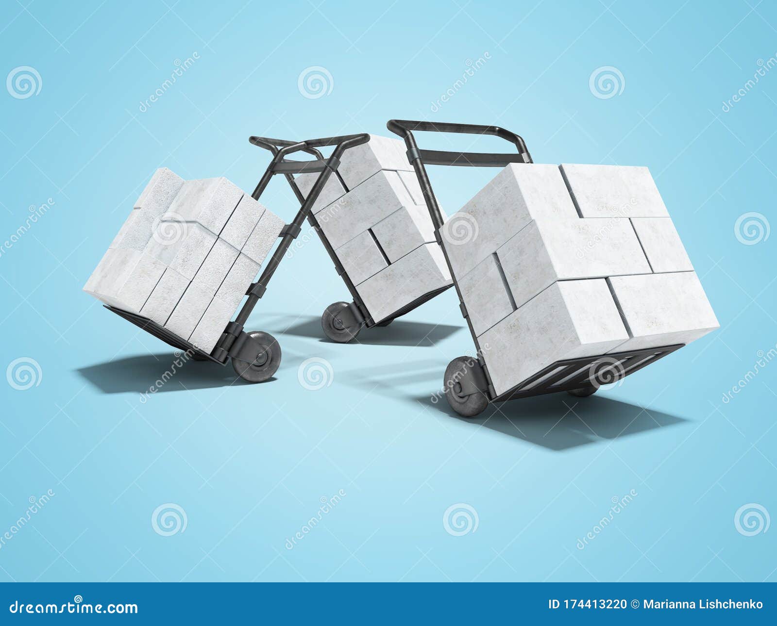 3D Rendering Transportation of Building Blocks on Two Wheeled Trolley ...