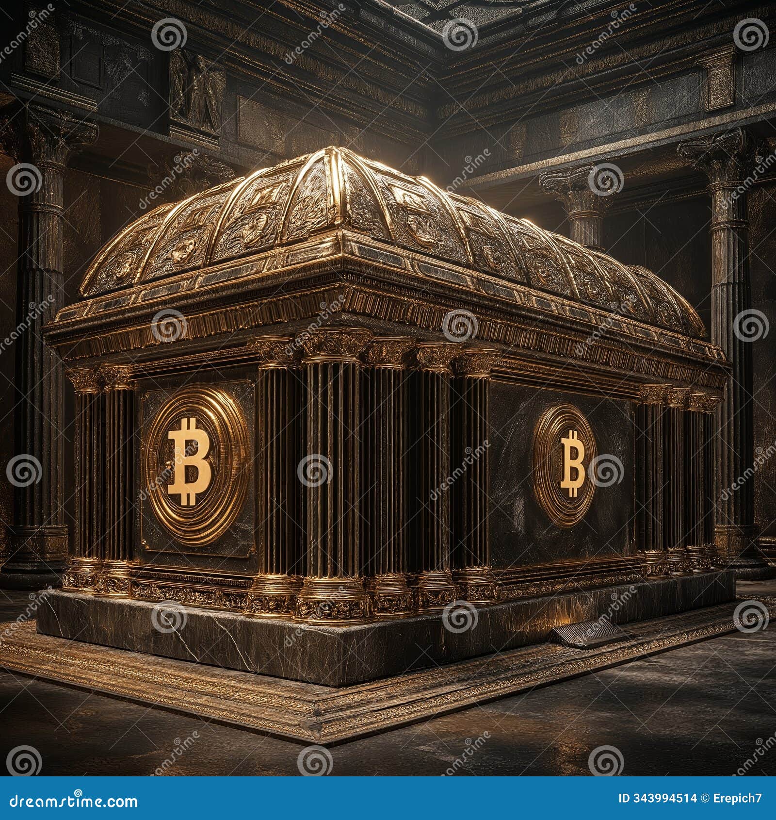 3D Rendering of a Treasure Chest with Bitcoin Symbol in it. Stock ...