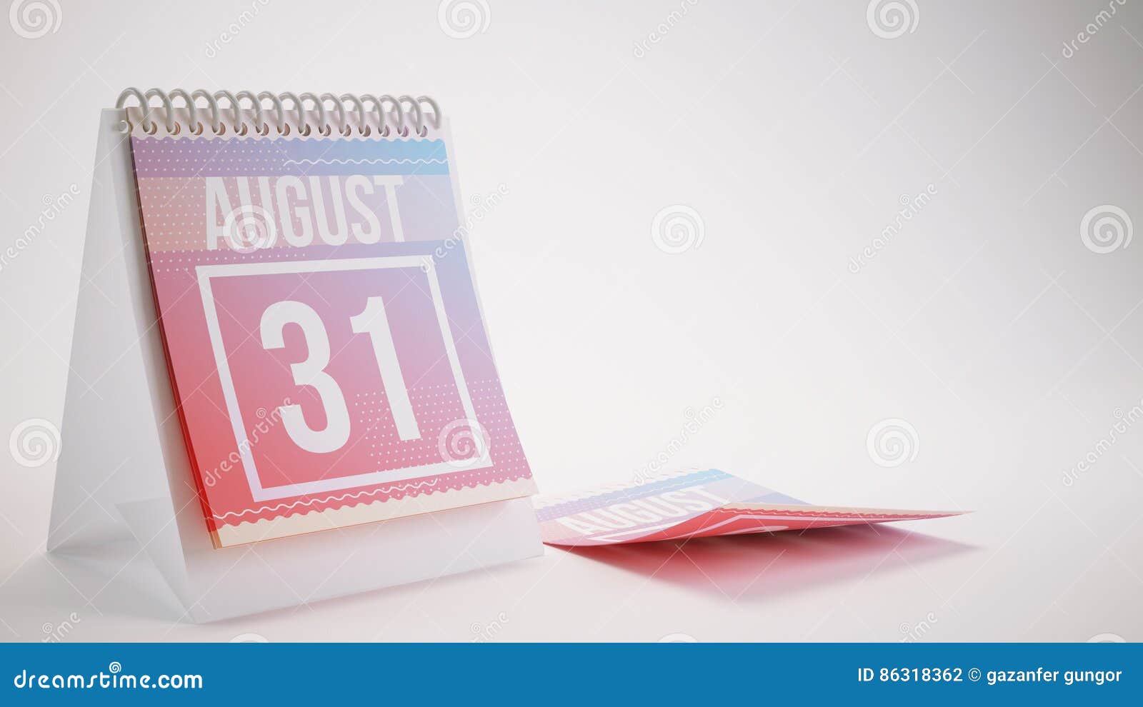 3D Rendering Trendy Colors Calendar on White Background - August Stock ...