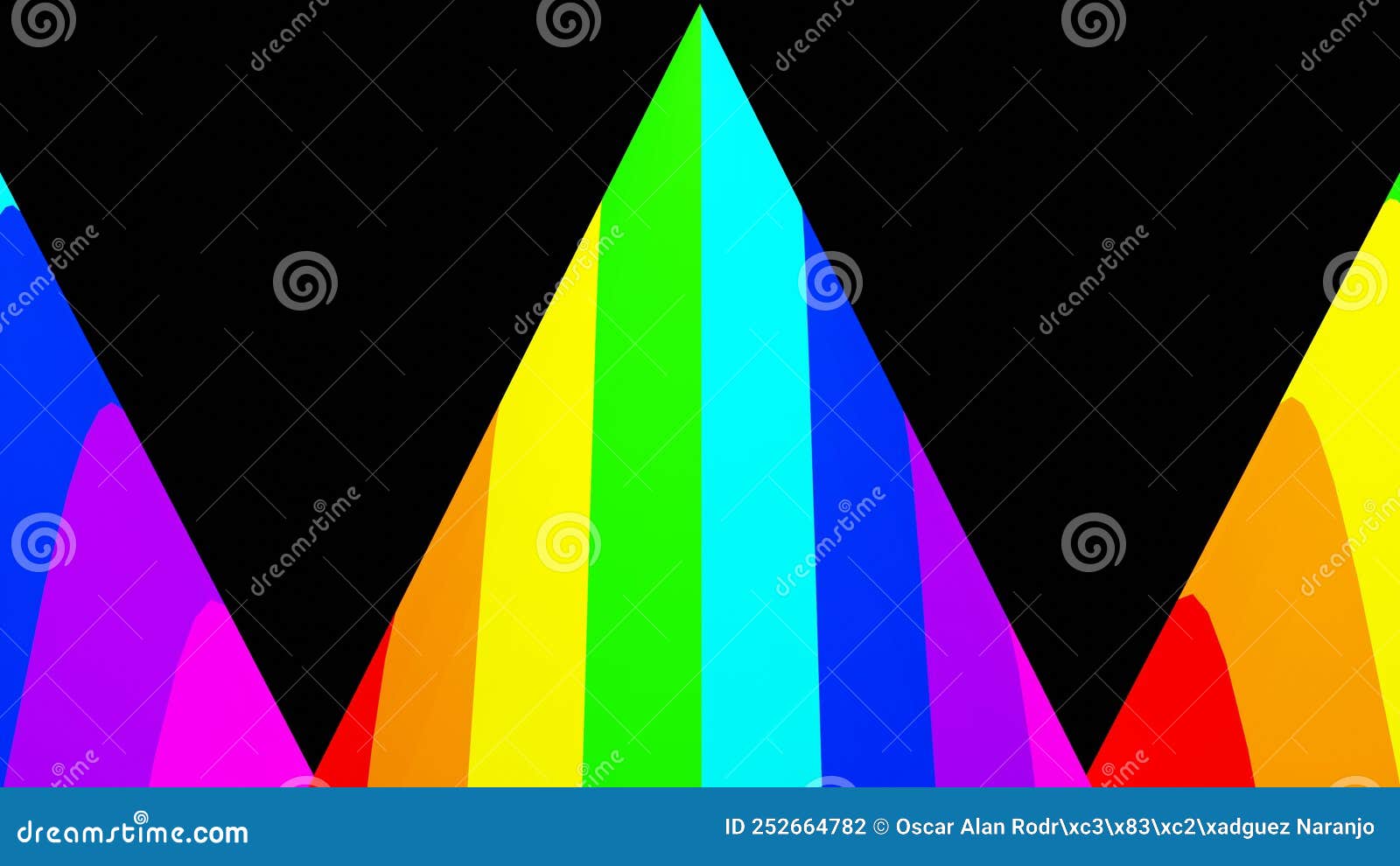 3D Rendering. Triangles Pattern On A Black Background With Colored ...