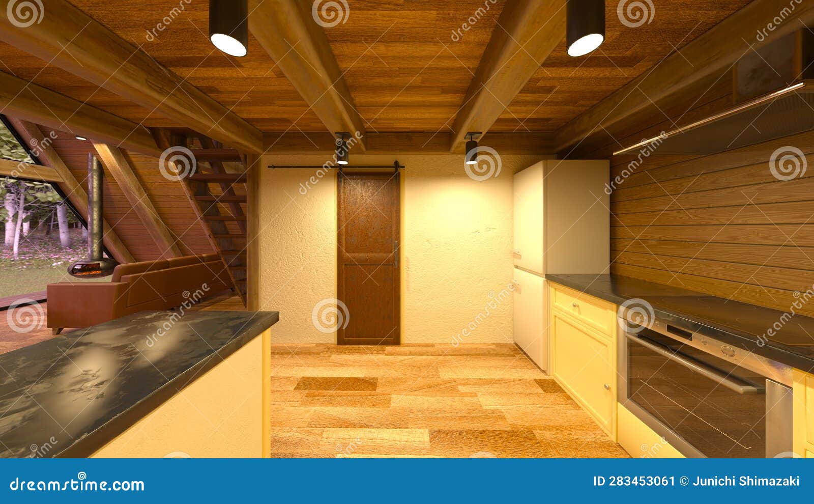 3D Rendering of a Triangular-roofed House in the Forest Stock ...