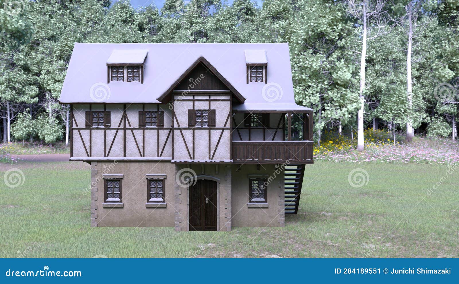 3D Rendering of a Triangular-roofed House in the Forest Stock ...