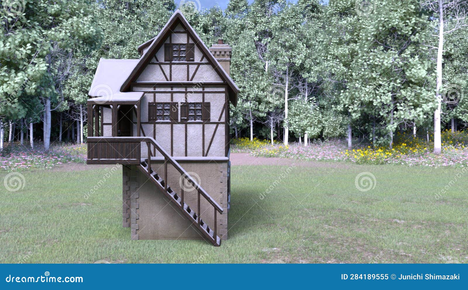 3D Rendering of a Triangular-roofed House in the Forest Stock ...