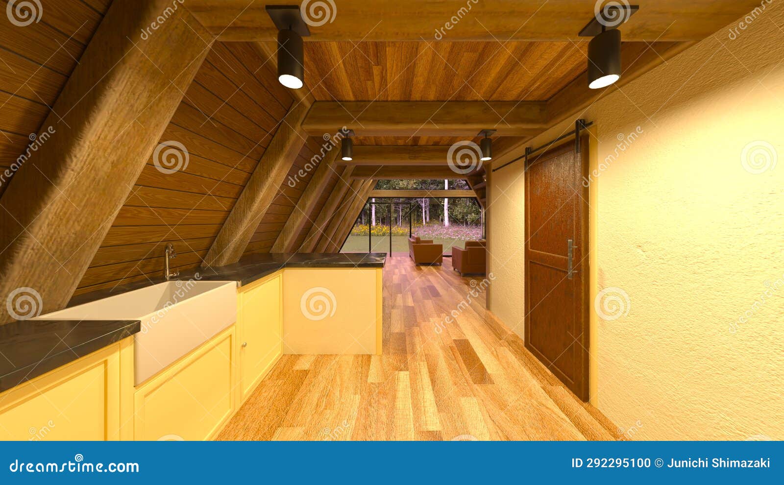 3D Rendering of a Triangular-roofed House in the Forest Stock ...