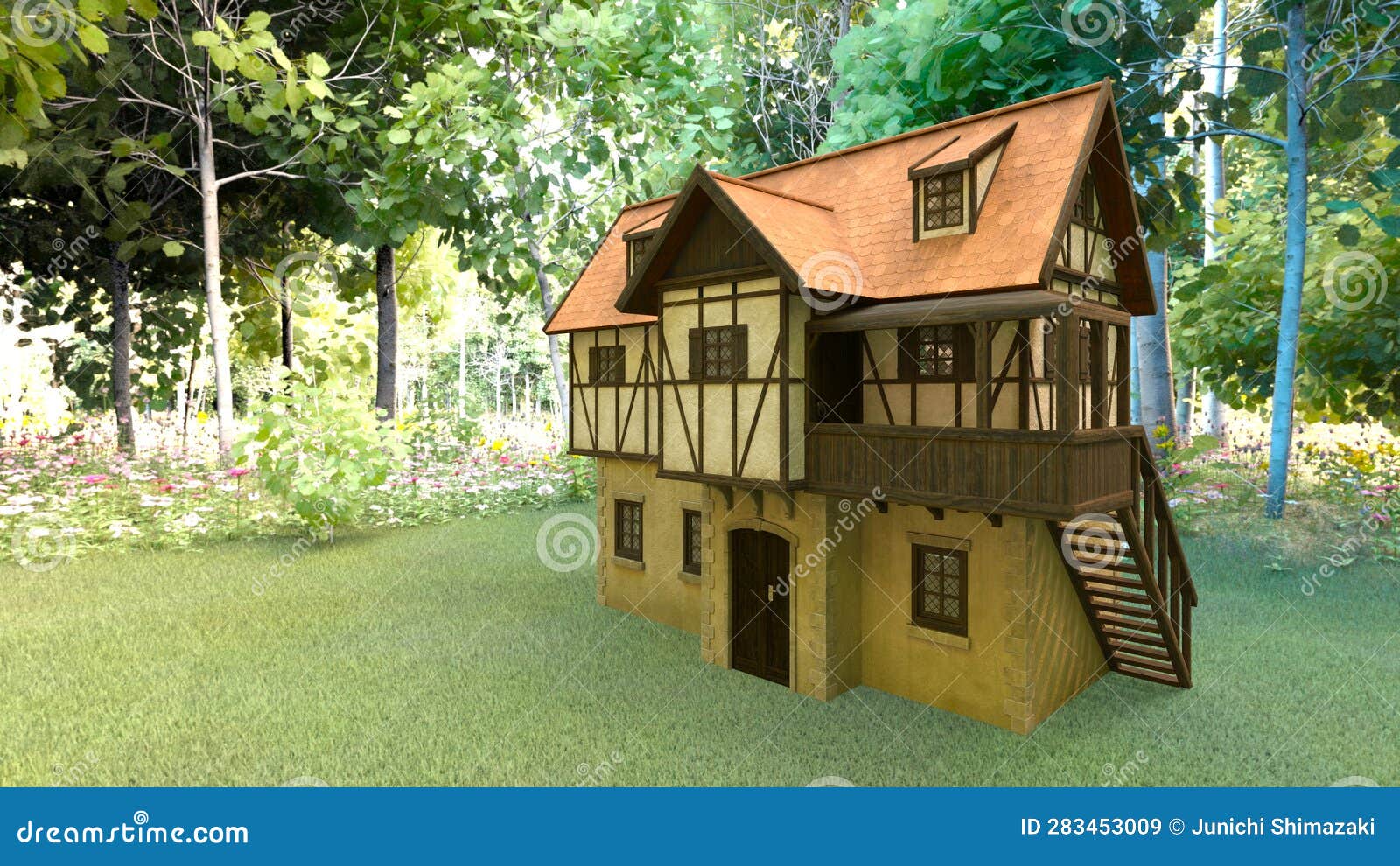 3D Rendering of a Triangular-roofed House in the Forest Stock ...
