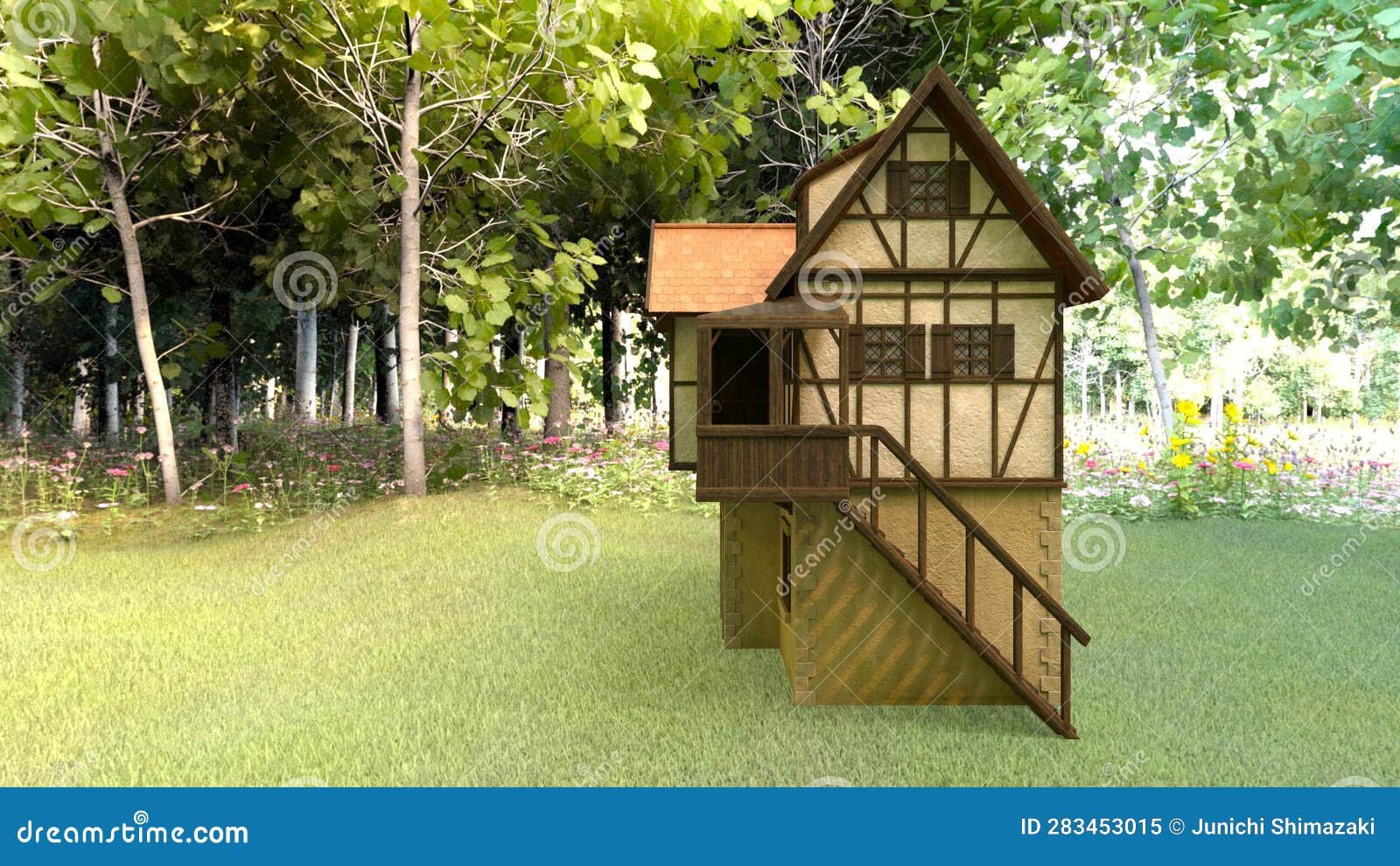 3D Rendering of a Triangular-roofed House in the Forest Stock ...
