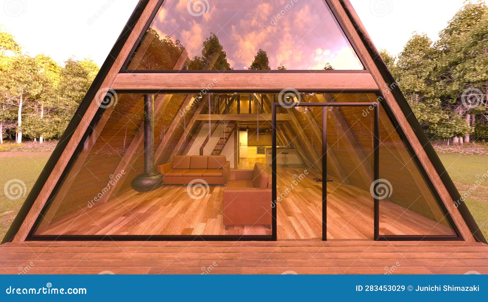 3D Rendering of a Triangular-roofed House in the Forest Stock ...