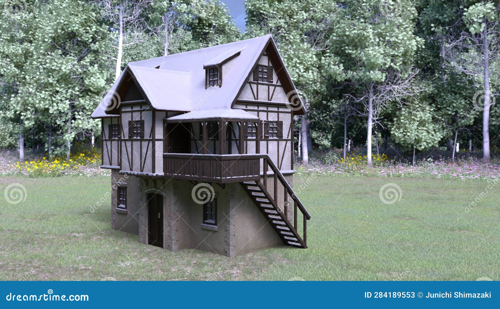 3D Rendering of a Triangular-roofed House in the Forest Stock ...