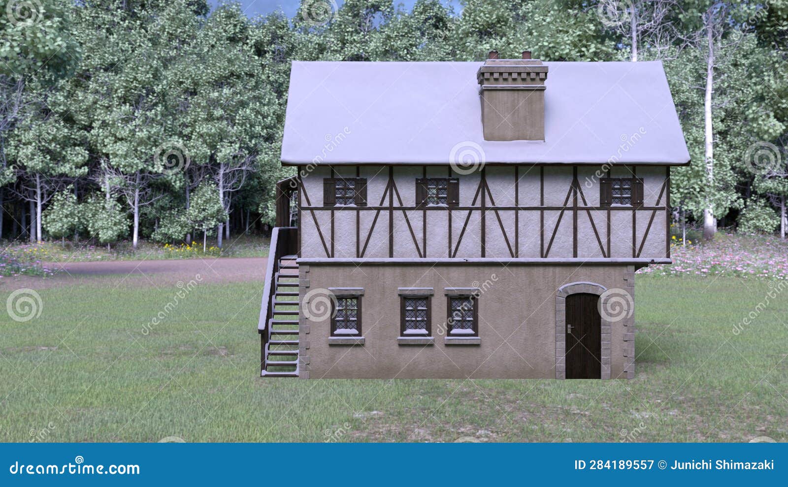 3D Rendering of a Triangular-roofed House in the Forest Stock ...