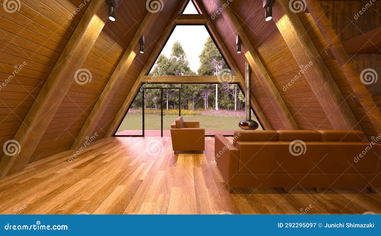 3D Rendering of a Triangular-roofed House in the Forest Stock ...