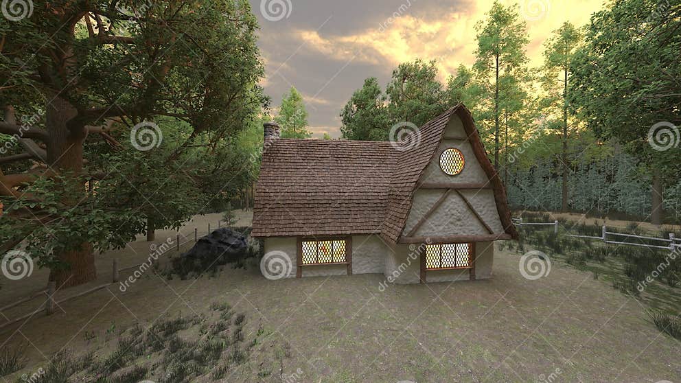 3D Rendering of a Triangular-roofed House in the Forest Stock ...