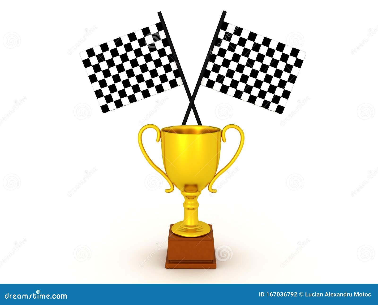 3D Rendering of Trophy and Two Checkered Flags Stock Illustration ...