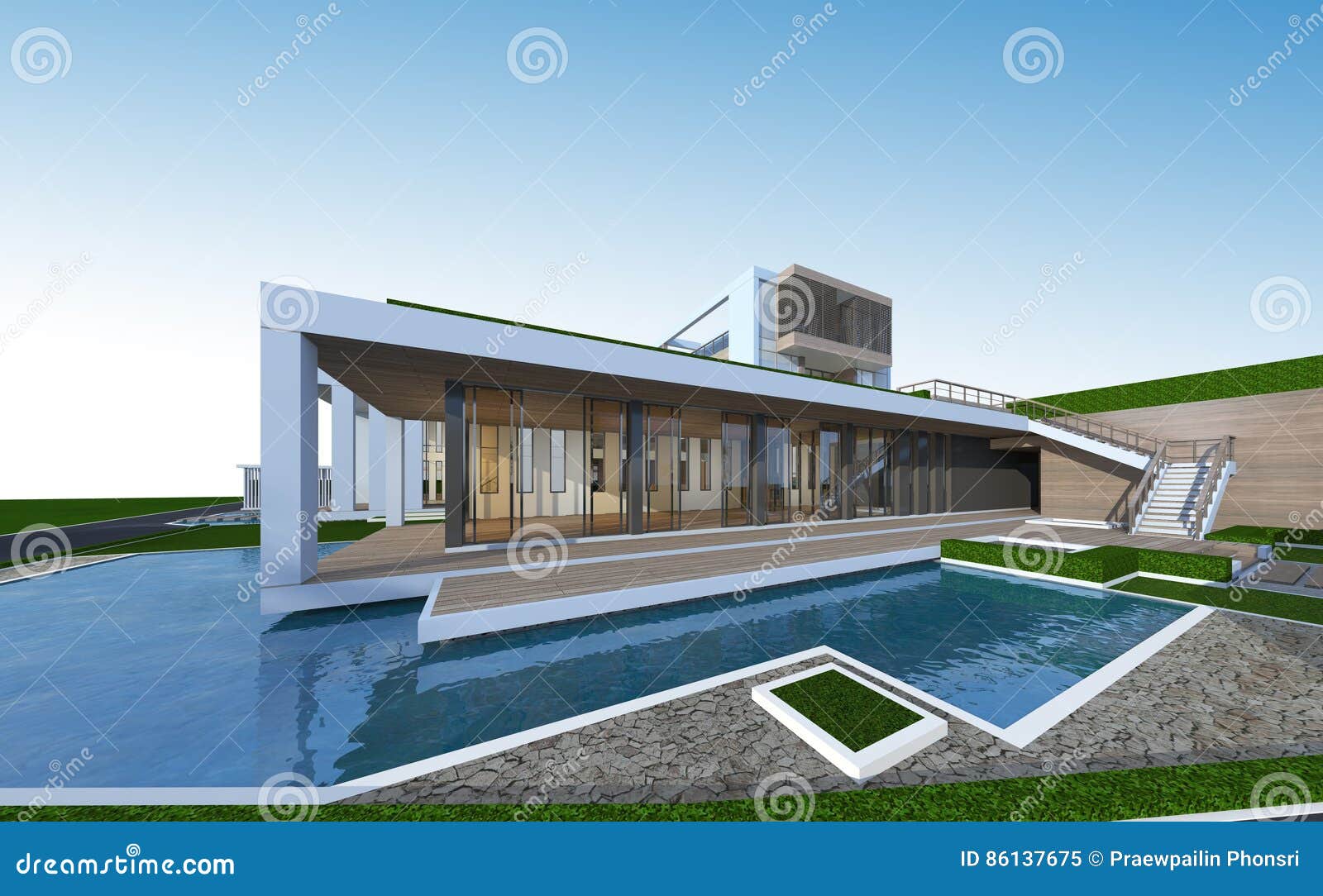 3D Rendering of Tropical House with Clipping Path. Stock Illustration ...