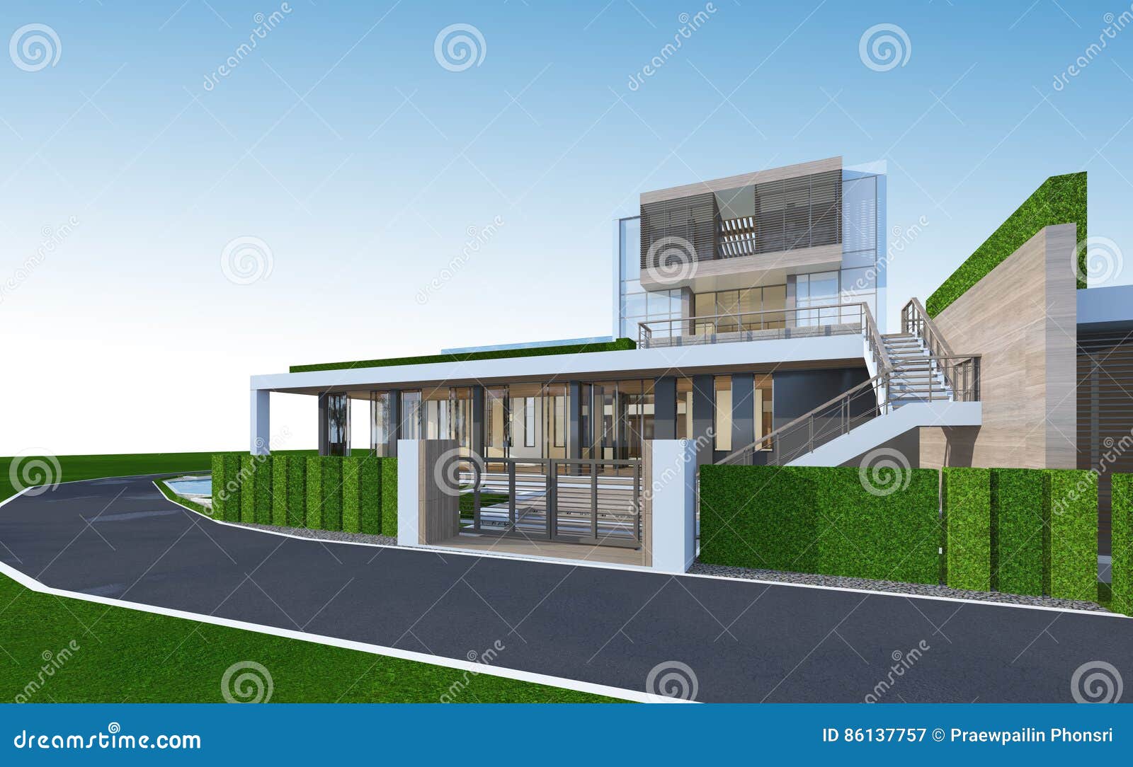 3D Rendering of Tropical House with Clipping Path. Stock Illustration ...