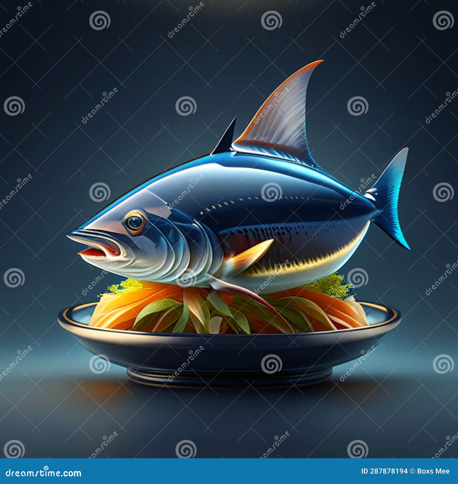 3d Rendering of a Tuna Fish in a Plate on a Dark Background AI ...
