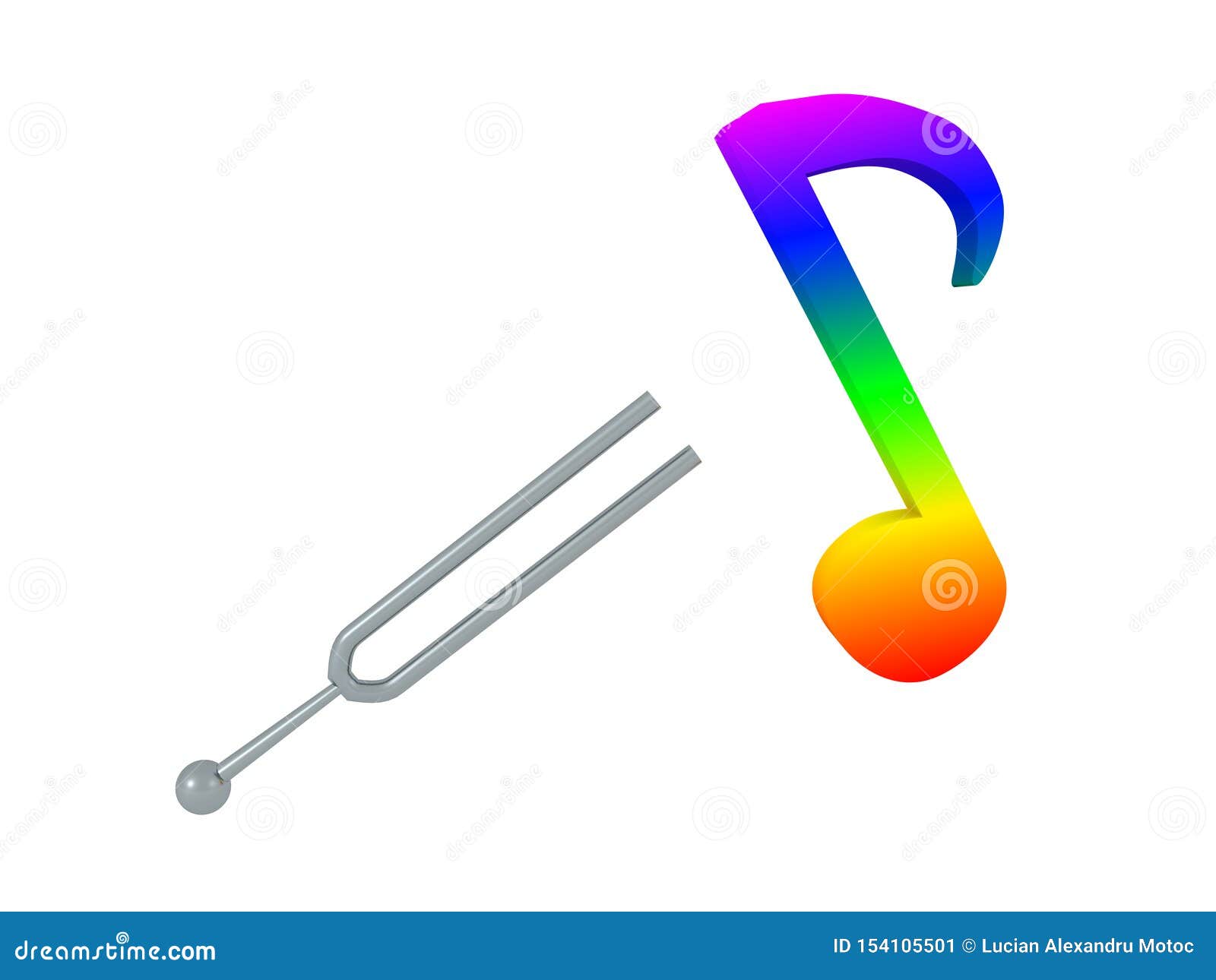 3D Rendering of Tunning Fork with Colorful Musical Note Next To it ...
