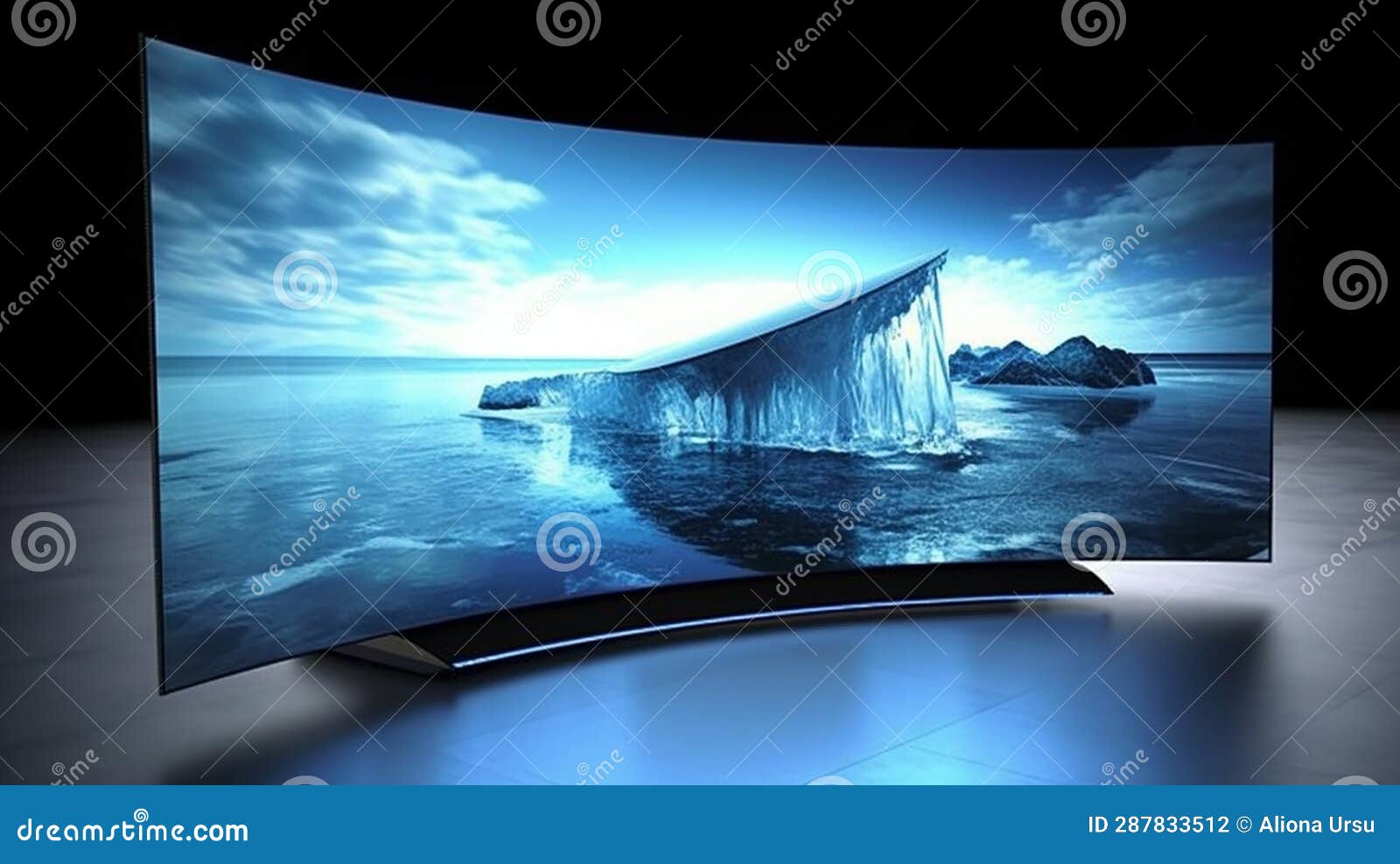 3D Rendering of a TV with a Seascape on the Screen Stock Illustration ...