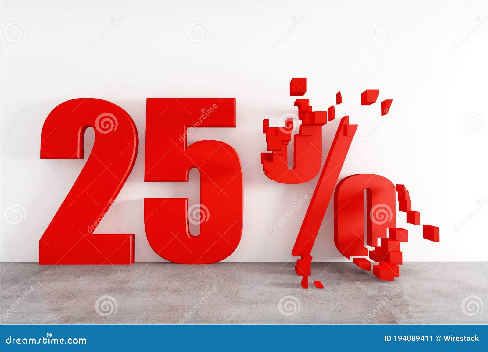 3D Rendering of Twenty-five Percent Red Icon on White Background Stock ...