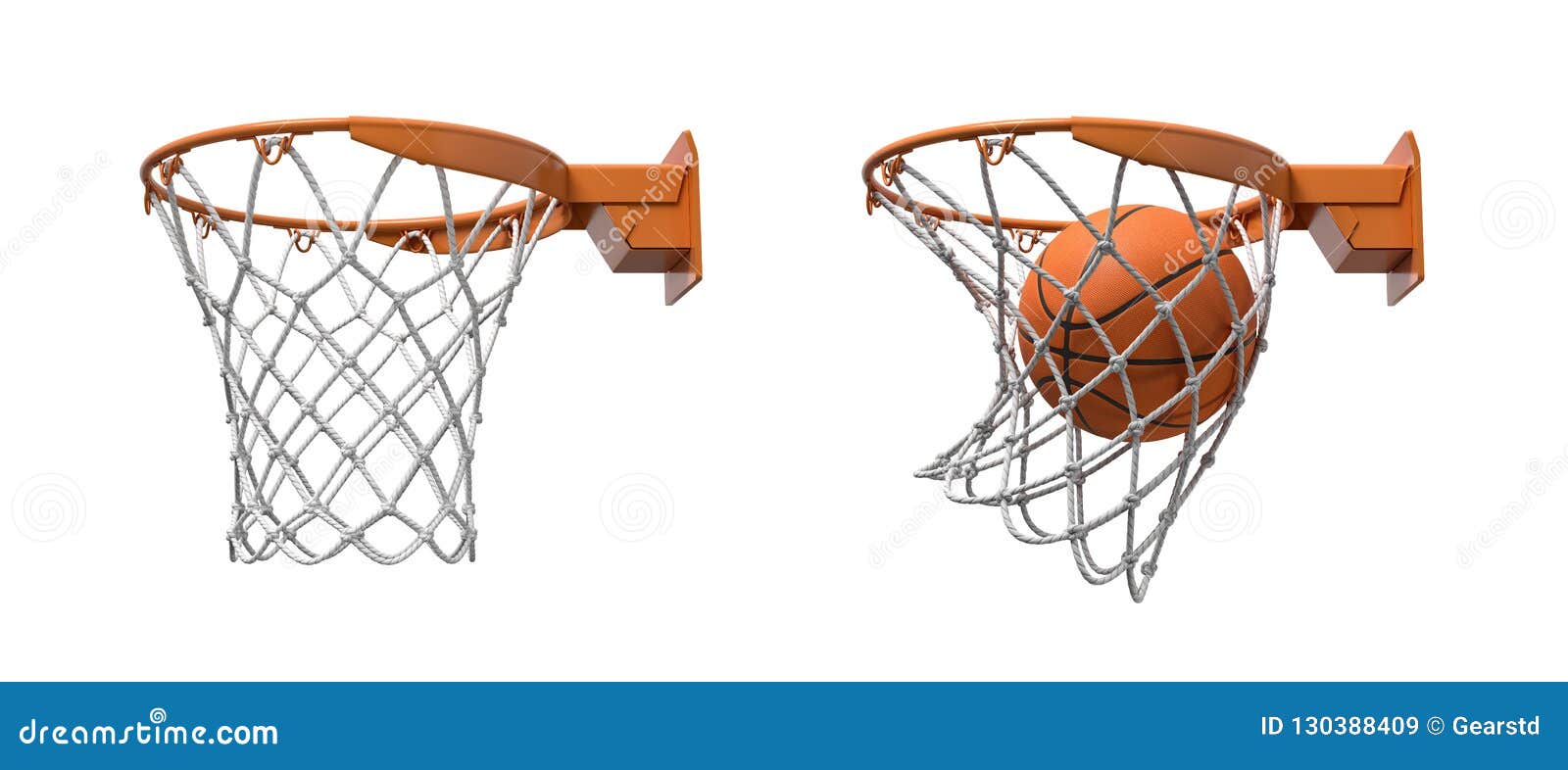 3d Rendering of Two Basketball Nets with Orange Hoops, One Empty and ...