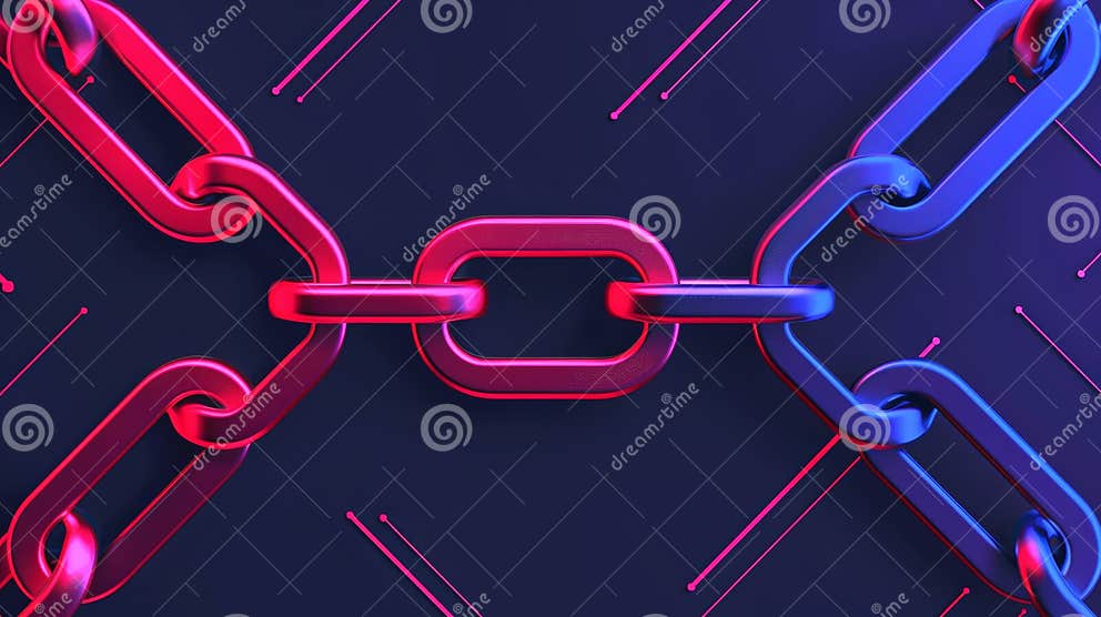 A 3D Rendering of Two Connected Chains, One Red and One Blue, with a ...